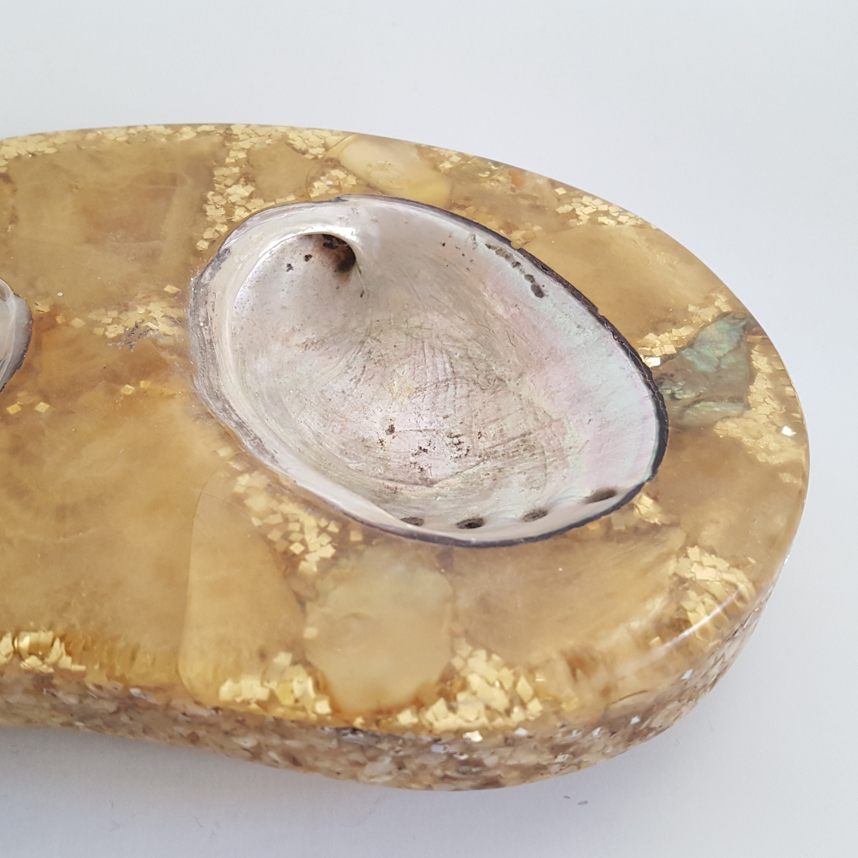 MCM Boomerang! Vintage Ashtray Abalone Shells & Glitter in Resin Vomit ...