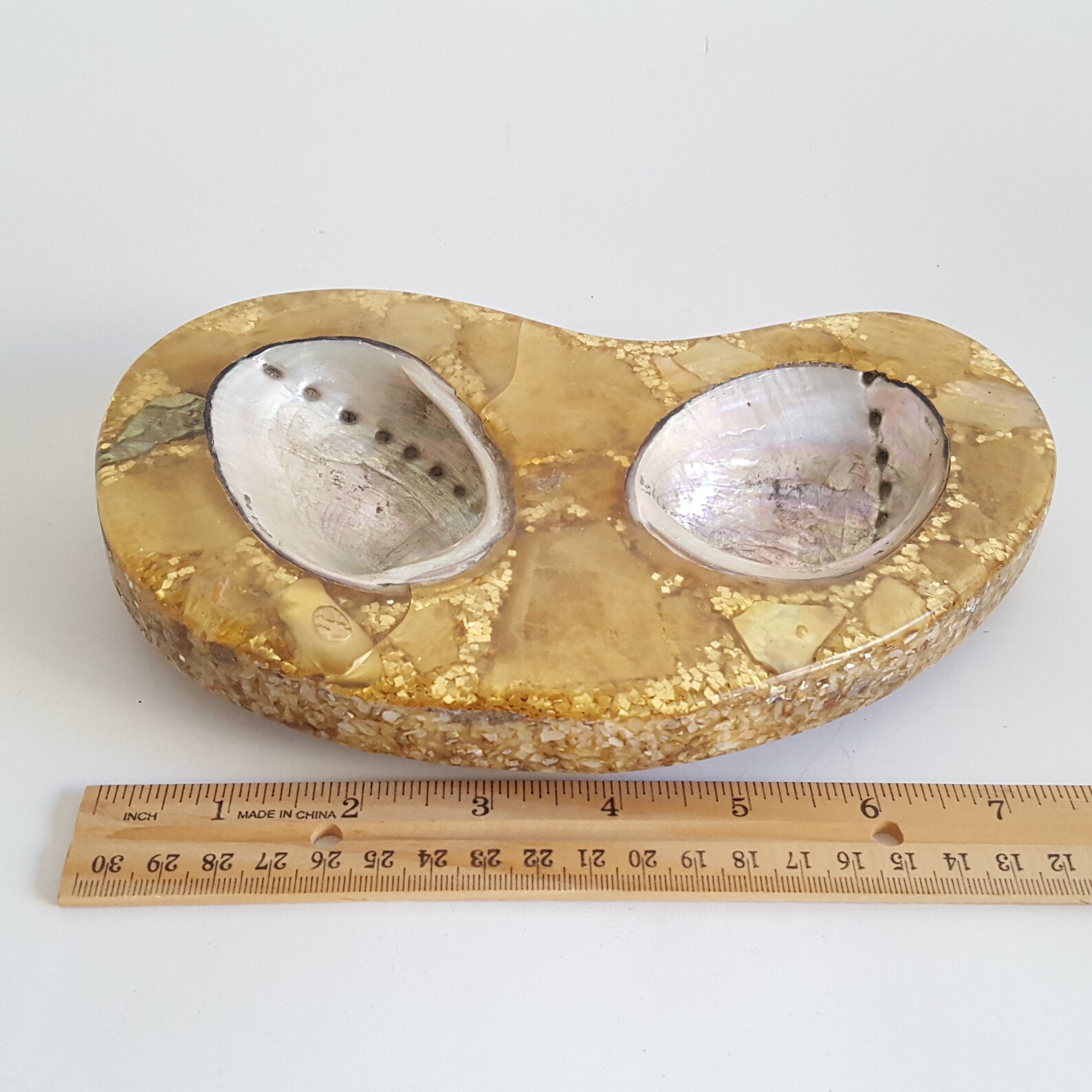 MCM Boomerang! Vintage Ashtray Abalone Shells & Glitter in Resin Vomit ...