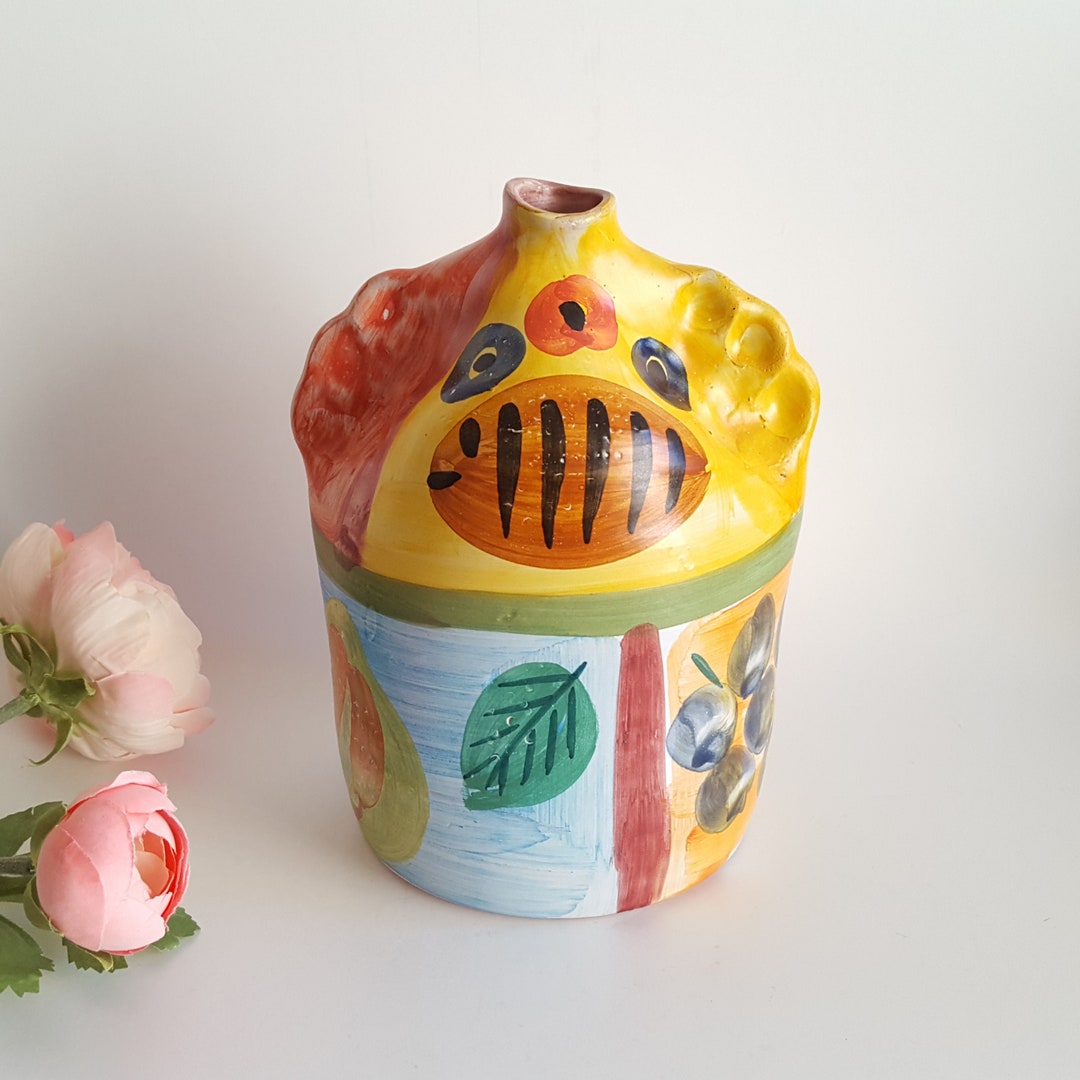 Italian Pottery! Colorful Hand Painted Modern Art Vase Redware 7" - Etsy