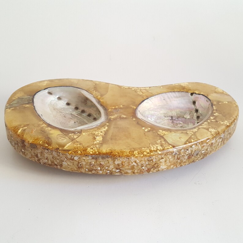 MCM Boomerang! Vintage Ashtray Abalone Shells & Glitter in Resin Vomit ...