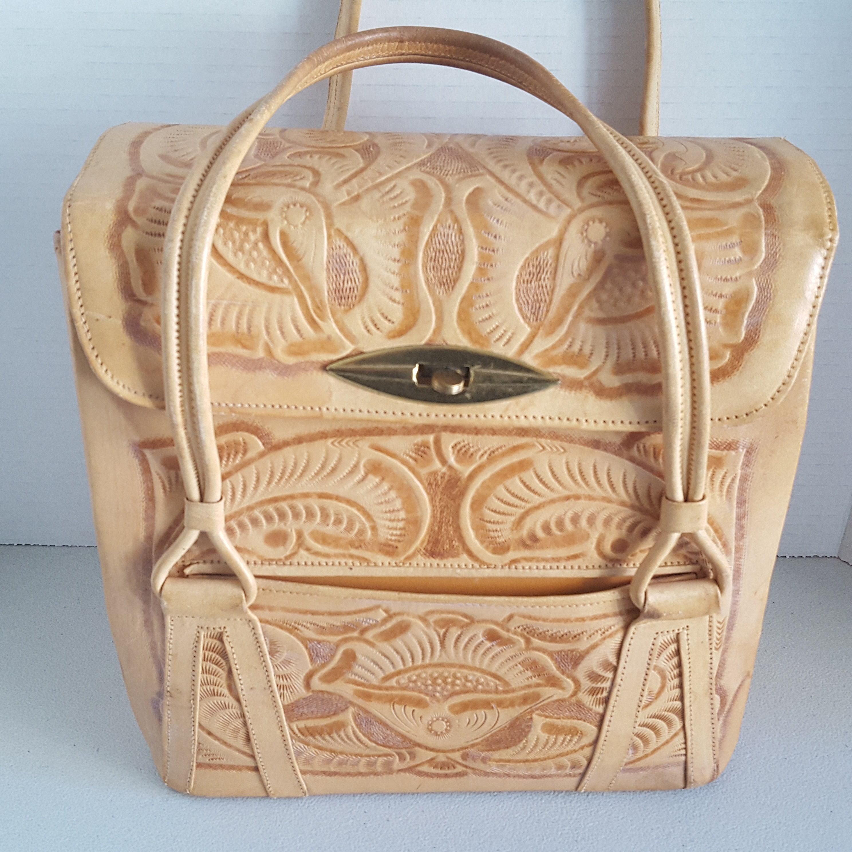 Vintage Tooled Leather Box Purse Large Handbag Western Style - Etsy