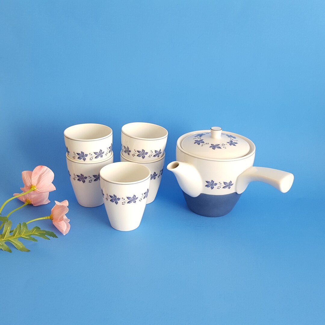 Mid Century Tea Set! Noritake Nippon Toki Kaisha Teapot & 5 Cups Blue ...