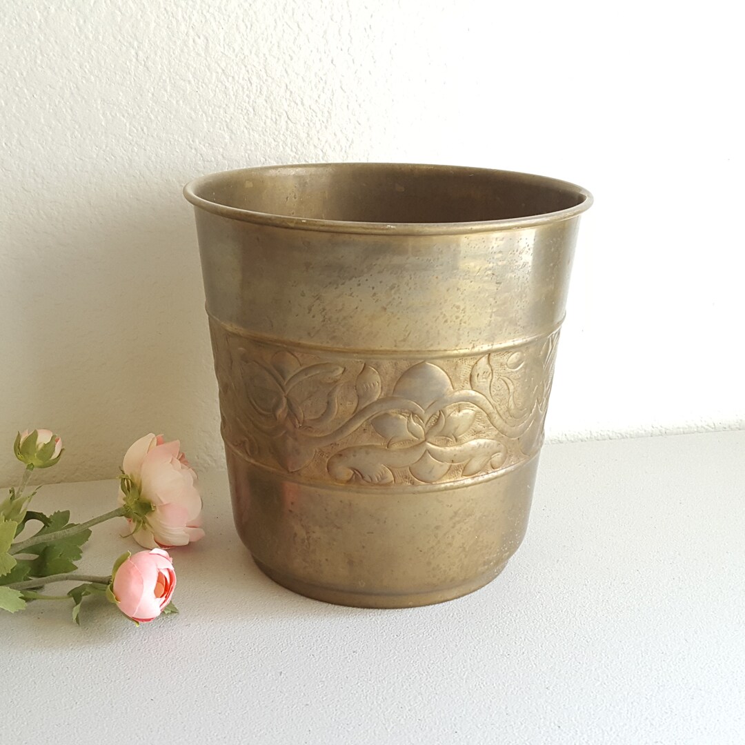 Rustic Brass! Large Flower Pot Planter or Waste Basket 9x9 - Etsy
