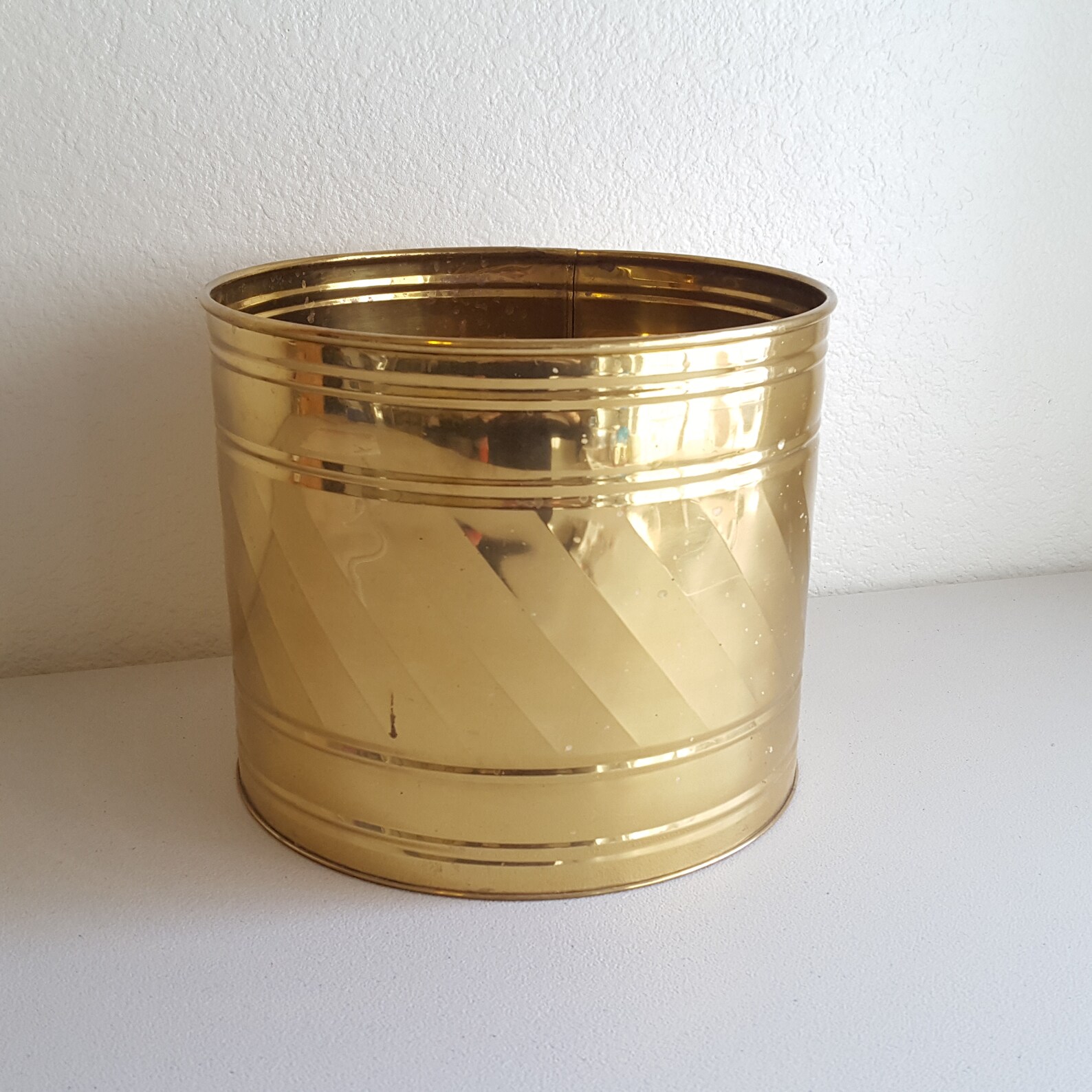 Shiny Brass Large Planter Pot Drum Shape Ribbed Classic Decor - Etsy