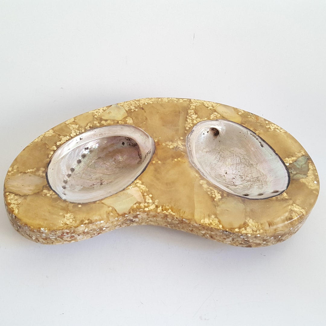 MCM Boomerang! Vintage Ashtray Abalone Shells & Glitter in Resin Vomit ...