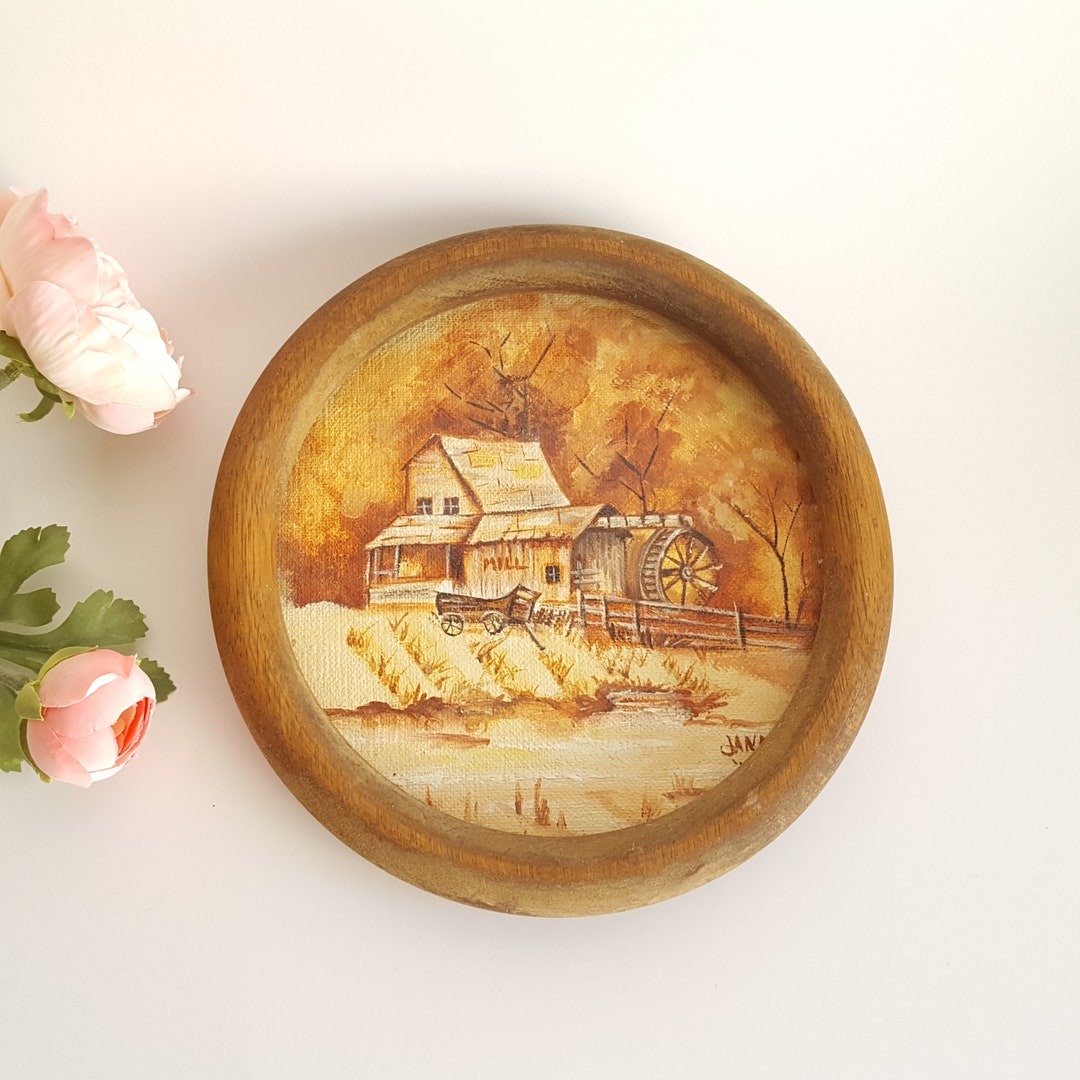 Autumn Mill! Vintage Hand Painted Framed Picture Rustic Farmhouse Decor ...