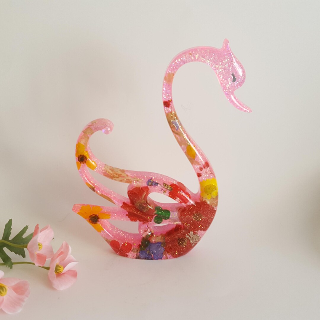 So Retro! Hot Pink Swan Vintage Floral in Resin Figurine MCM Decor 9.5 ...