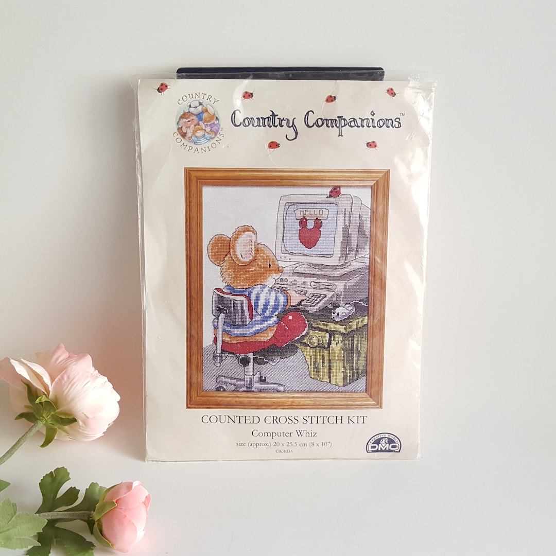 Computer Whiz! Vintage Country Companions Cross Stitch Kit Cute Mouse ...