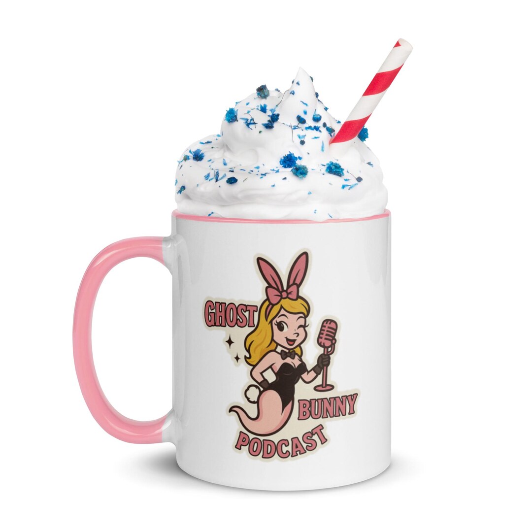 Ghost Bunny Podcast Mug With Pink Color Inside 11oz - Etsy