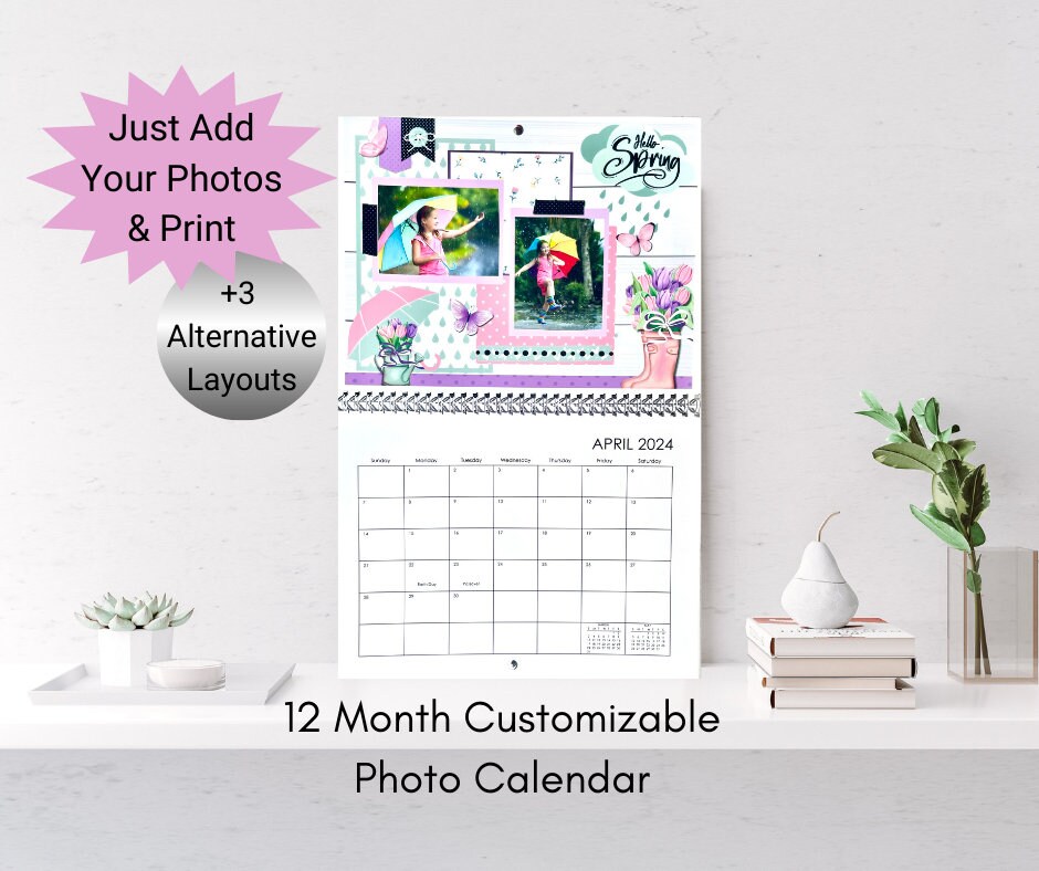 Customizable 2024 Photo Calendar Photo Wall Calendar DIY Printable Calendar Gift for Grandparent ...