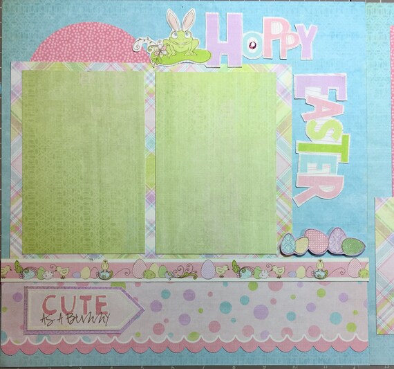 Papercraft Happy Hoppy Easter Handmade Premade 12 x 12 layout Scrapbook ...