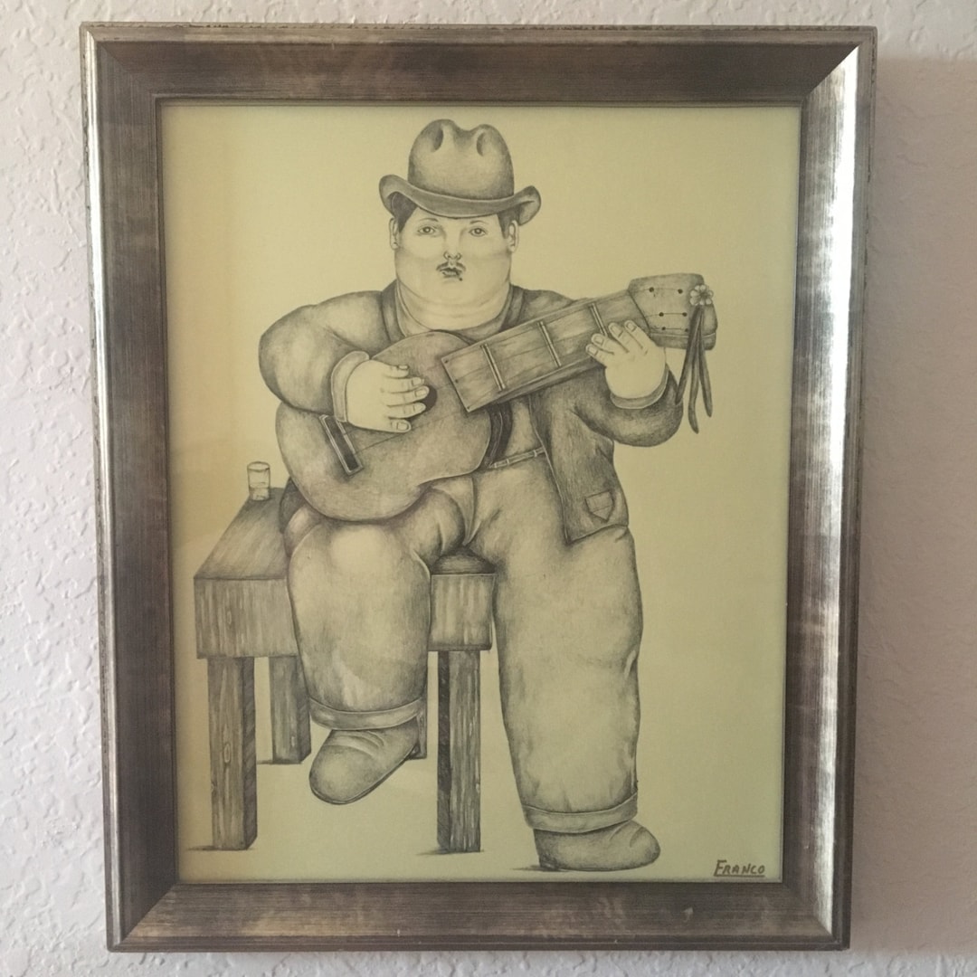 Reproduction Graphite Sketch of Botero's man With a Guitar Signed ...