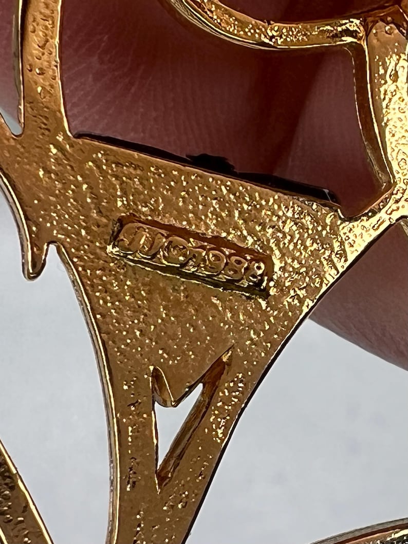 Vintage 1988 JJ Jonette Openwork Face Brooch | Crystal Eye & Onyx ...