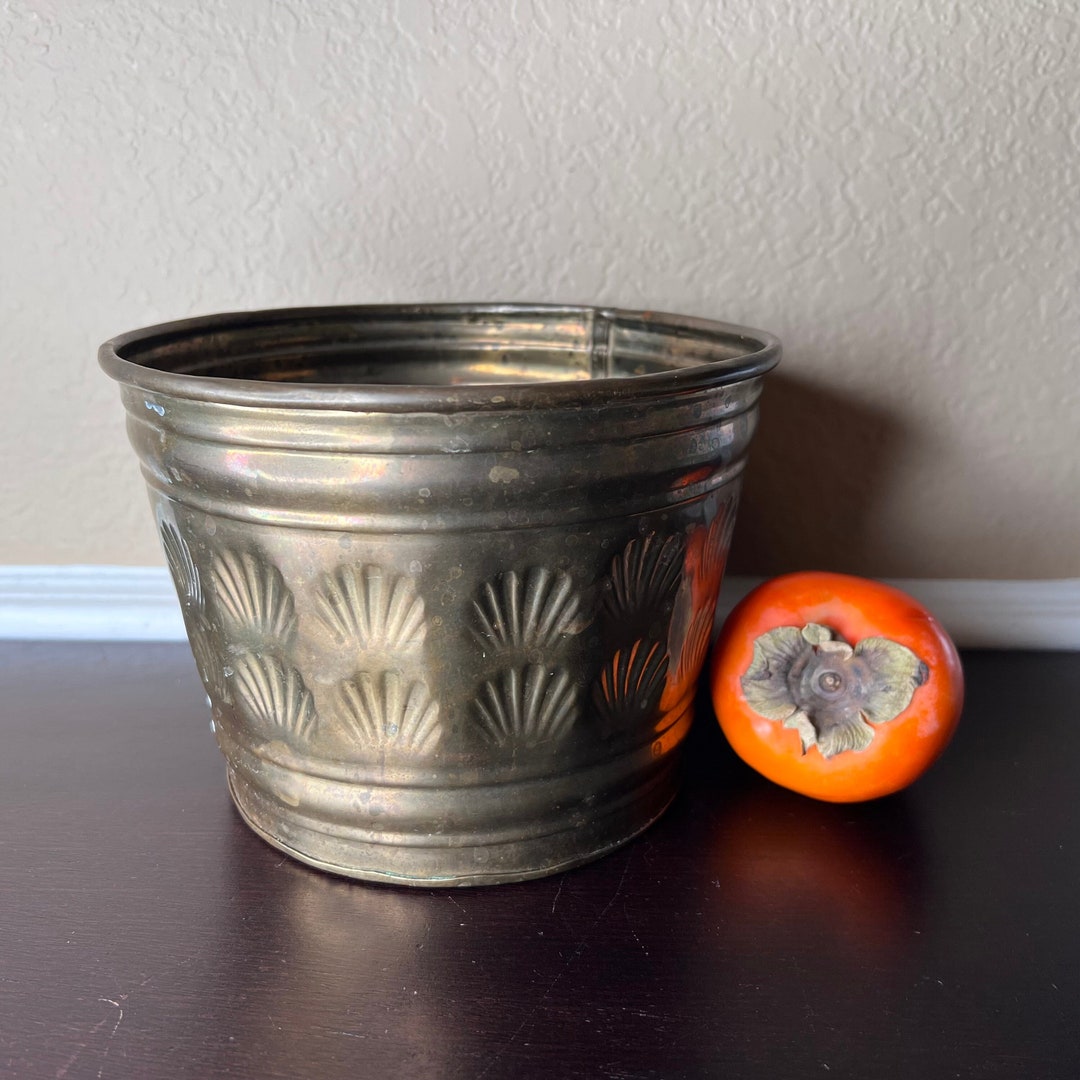 Vintage 1980’s Solid Brass Houseplant Planter / Pot W Seashell / Fan ...