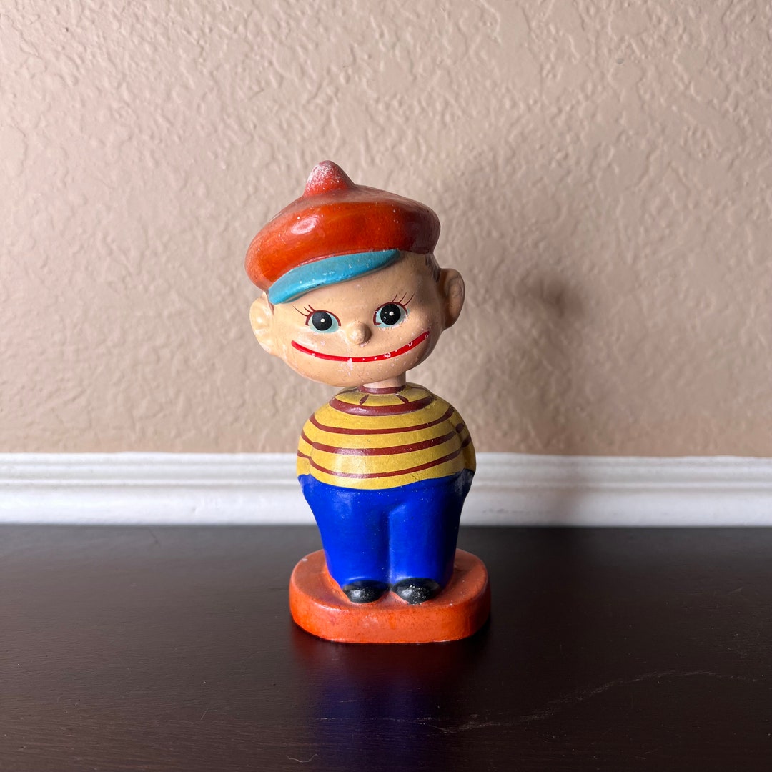 Vintage 1960’s Japan Papier-mâché Boy in Striped Shirt, Bobble Head ...