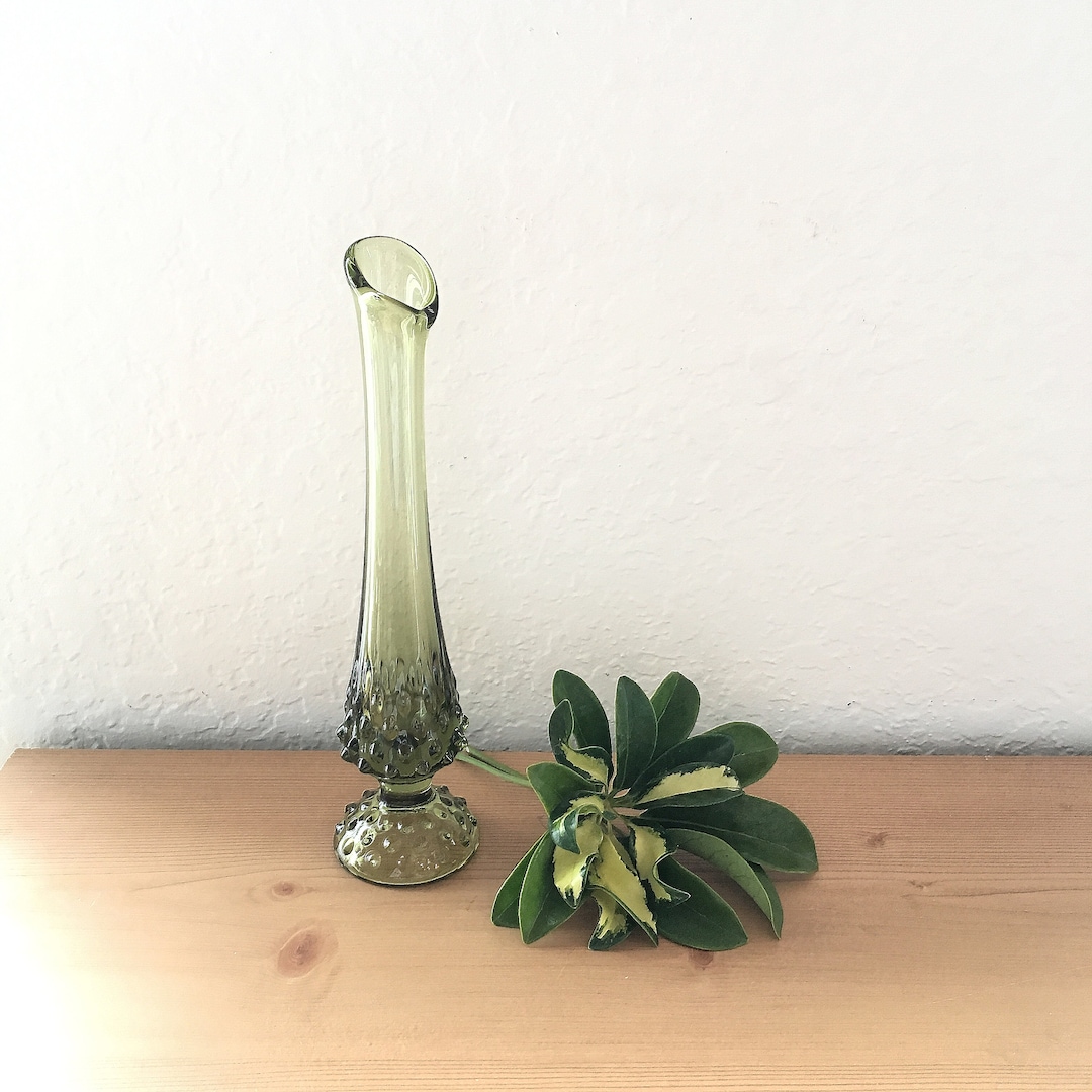 Vintage Midcentury Modern Swung/slung/stretch Vase Glass in Clear Moss ...