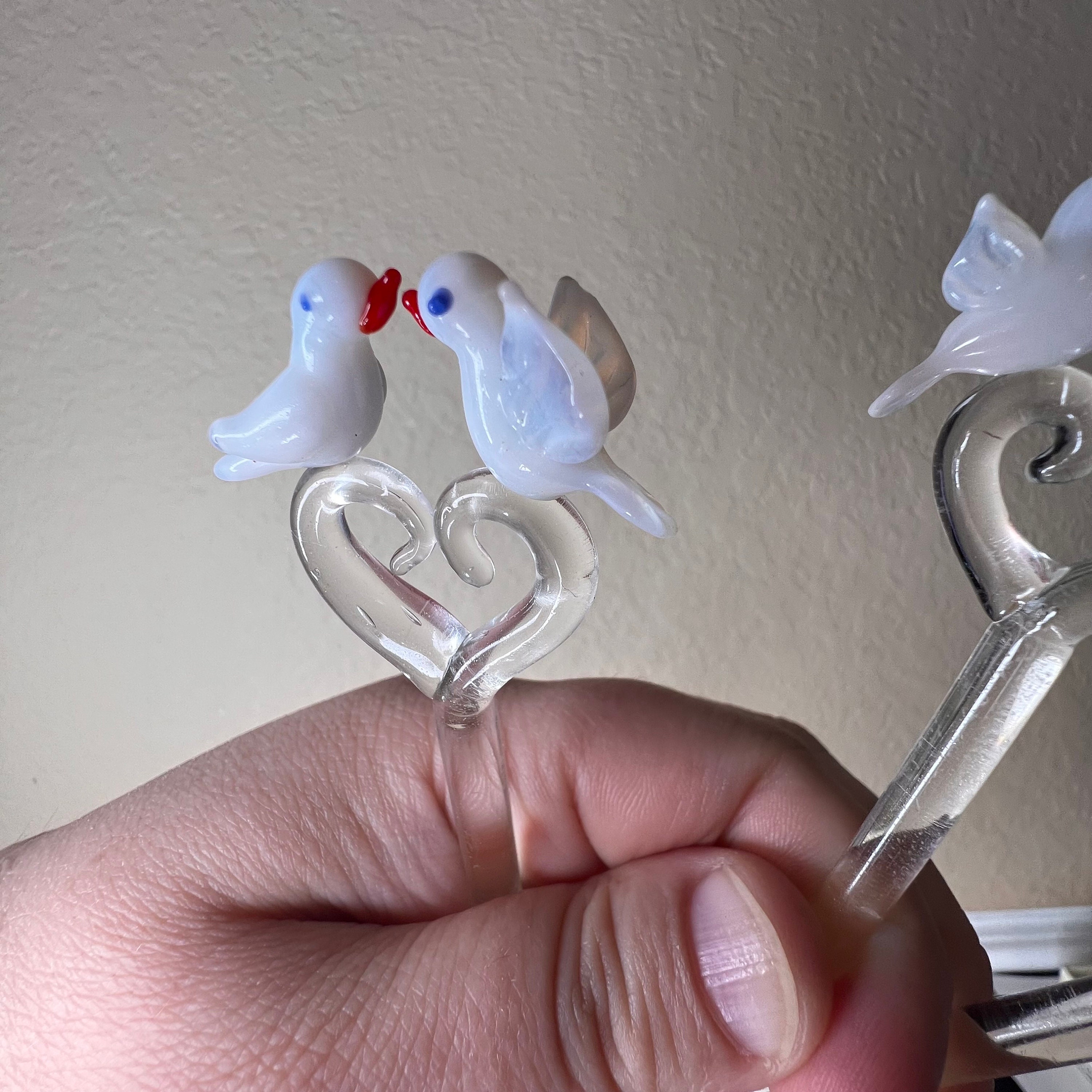 Vintage 1990’s Kissing Doves Swizzle Stick Set (4), Handblown Lampwork ...