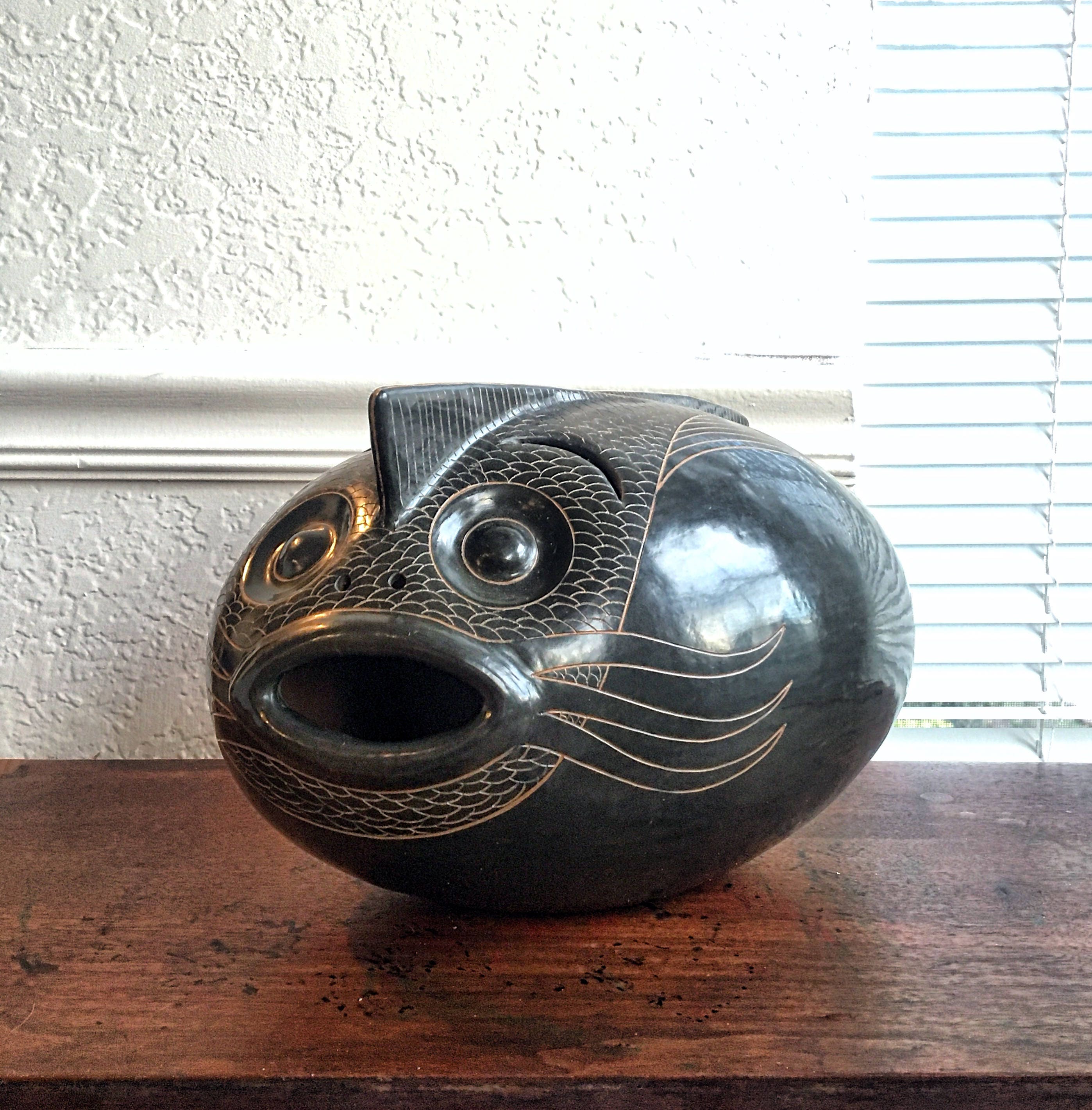 Enmanuel Maldonado Ceramic Oblong Puffer Fish Open Mouthed Vase With ...