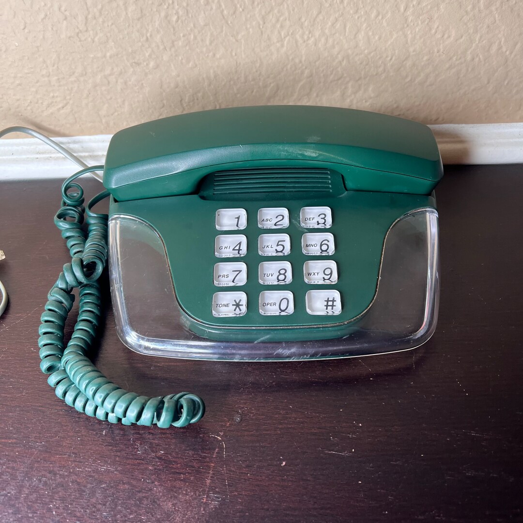 Vintage 1990's Hunter Green Push Button Phone, Land Line, Visually ...