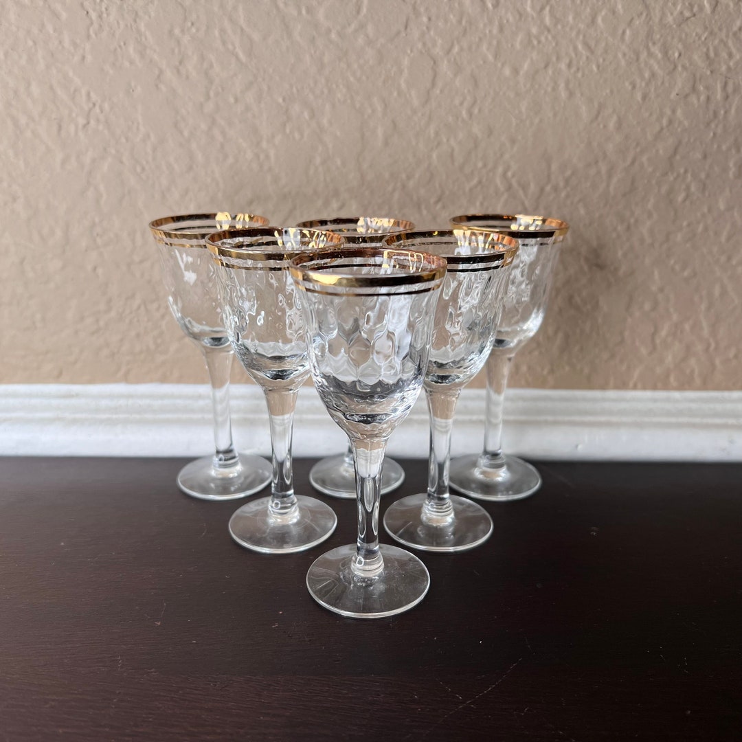 Vintage Midcentury 1960's Cordial / Sherry Goblets, Gold Rimmed, Shot ...