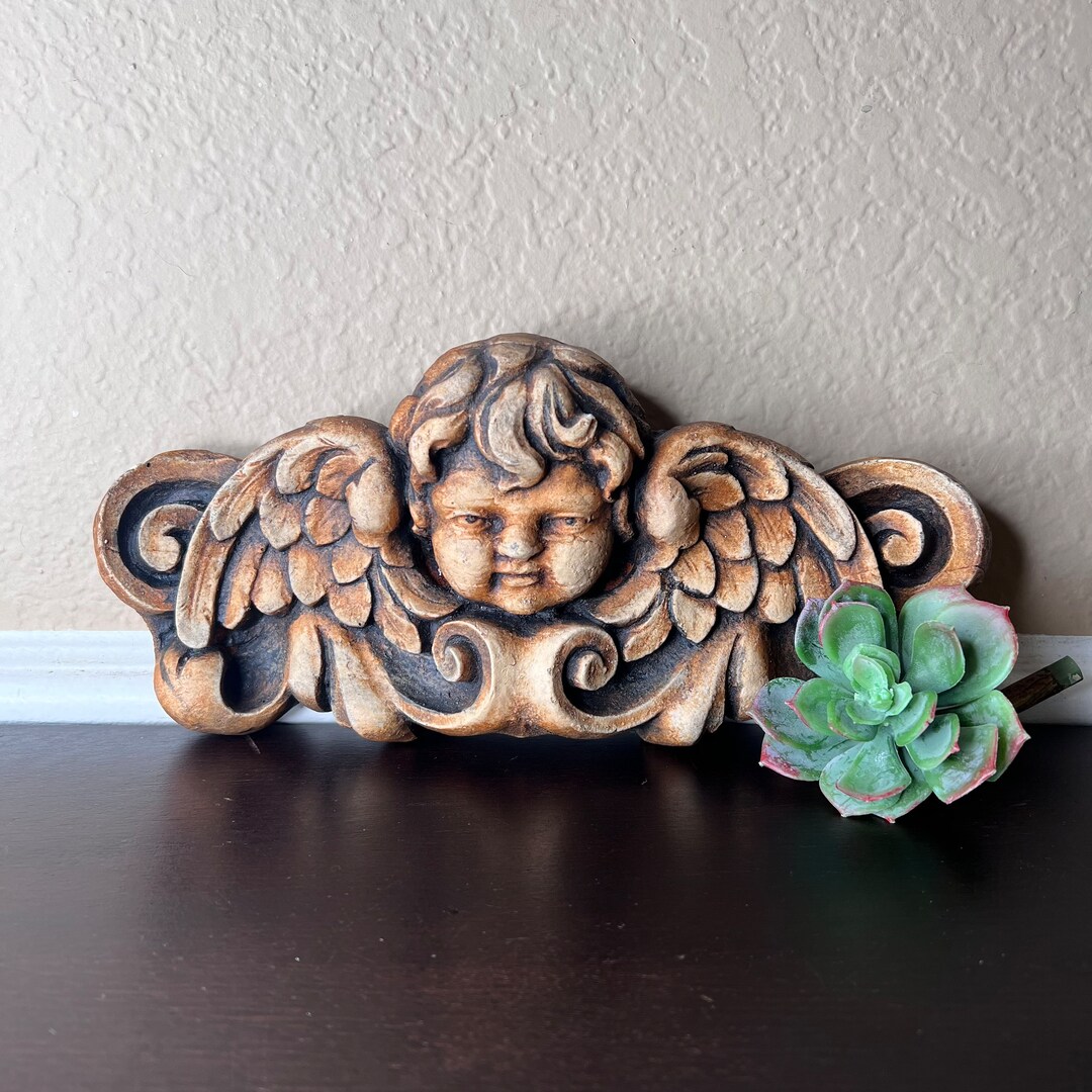 Vintage Cast Stone Cherub Angel Wall Plaque, Gallery Wall, Over the ...