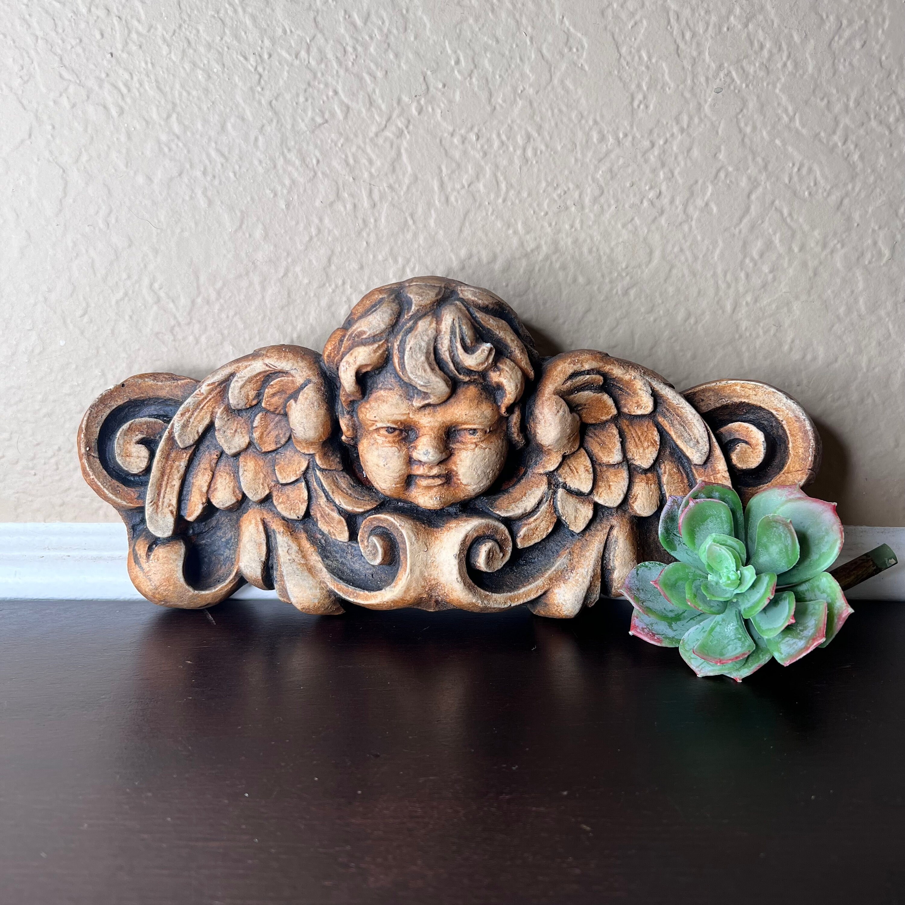 Vintage Cast Stone Cherub Angel Wall Plaque, Gallery Wall, Over the ...