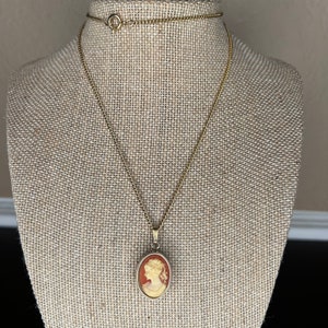 Vintage 1970s Plastic Cameo Locket Victorian Revival Pink, Gold Tone ...