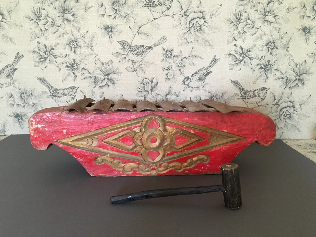 Indonesian Hand Hewn Saron Barung in Red and Gold for Gamelan Ensamble ...