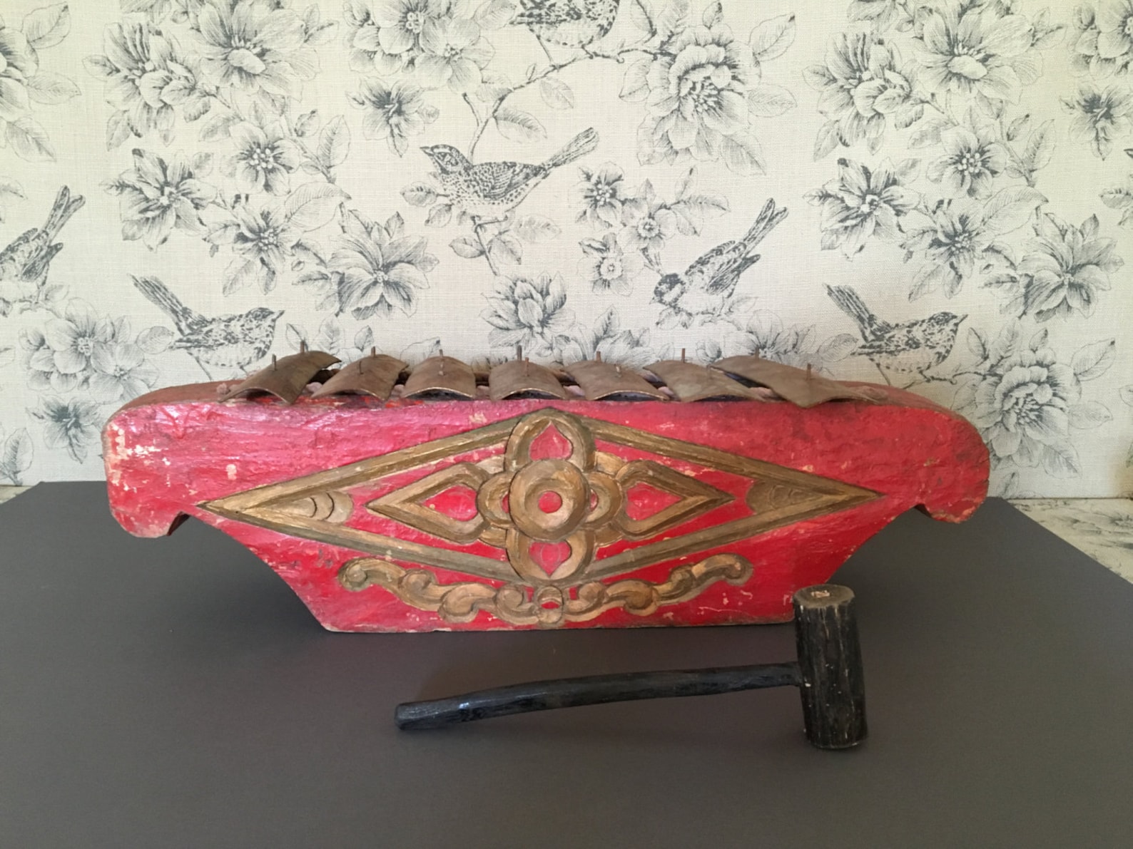 Indonesian Hand Hewn Saron Barung in Red and Gold for Gamelan Ensamble ...