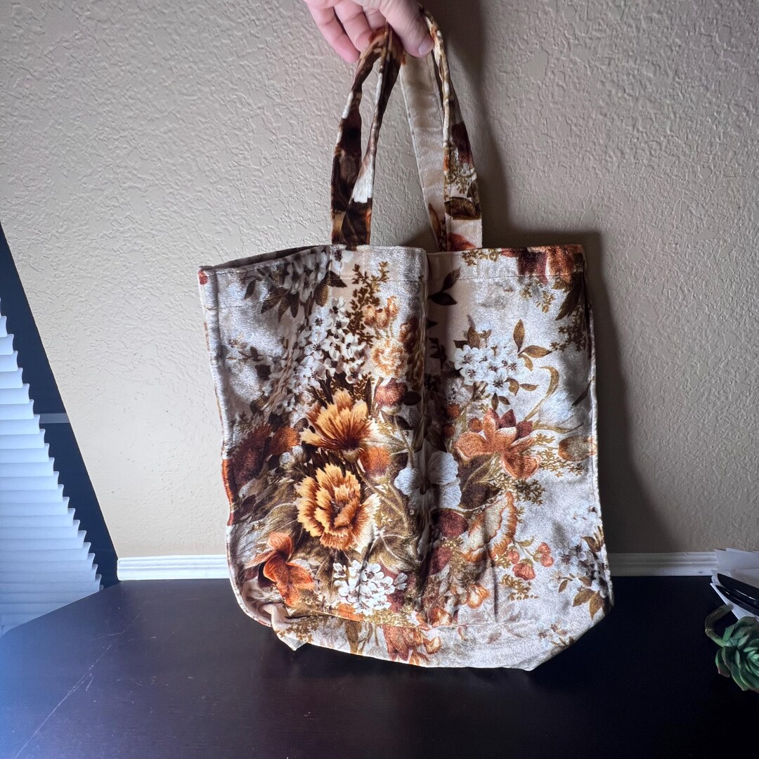 Vintage 1970's Quaker Fabric Tote Bag, Shoulder Purse, Shopper, Floral ...