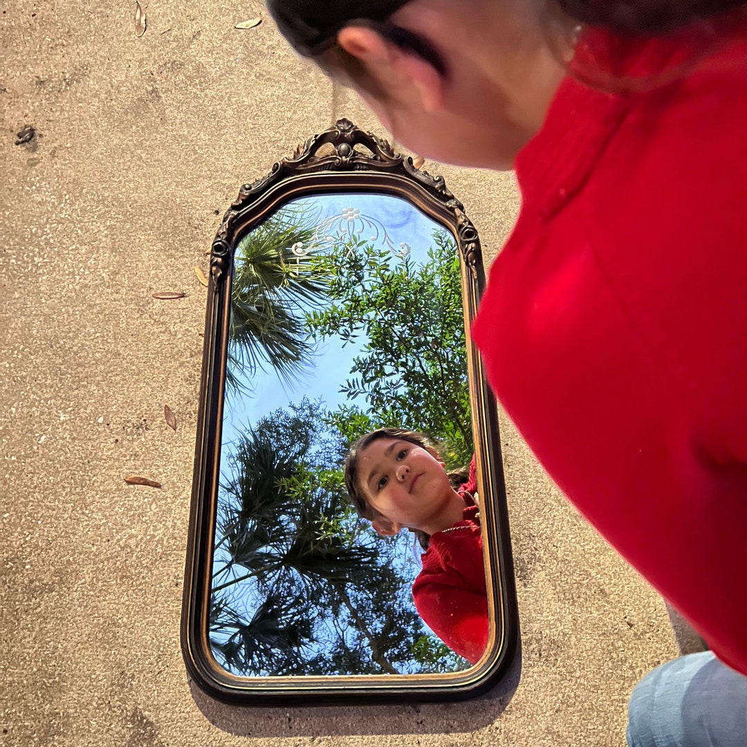 Antique Nurre 29” X 13.5” Oval Etched Mirror, Gesso, Wall Hanging Decor ...