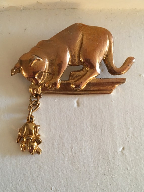 Vintage Alexis Cat & Mouse Gold Tone Articulated Broo… - Gem