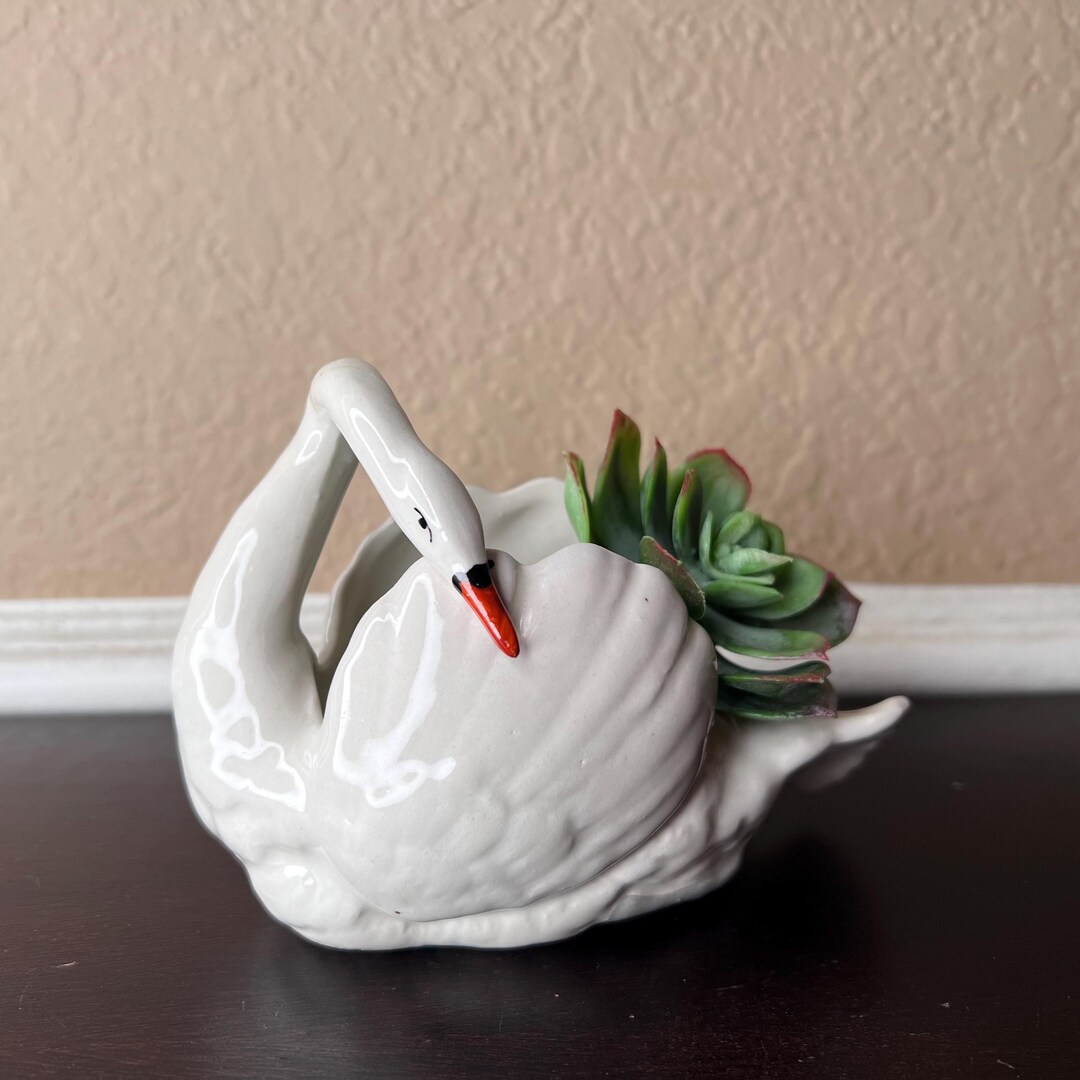 Vintage 1930's Czechoslovakia Ceramic Swan Succulent Planter, Trinket ...