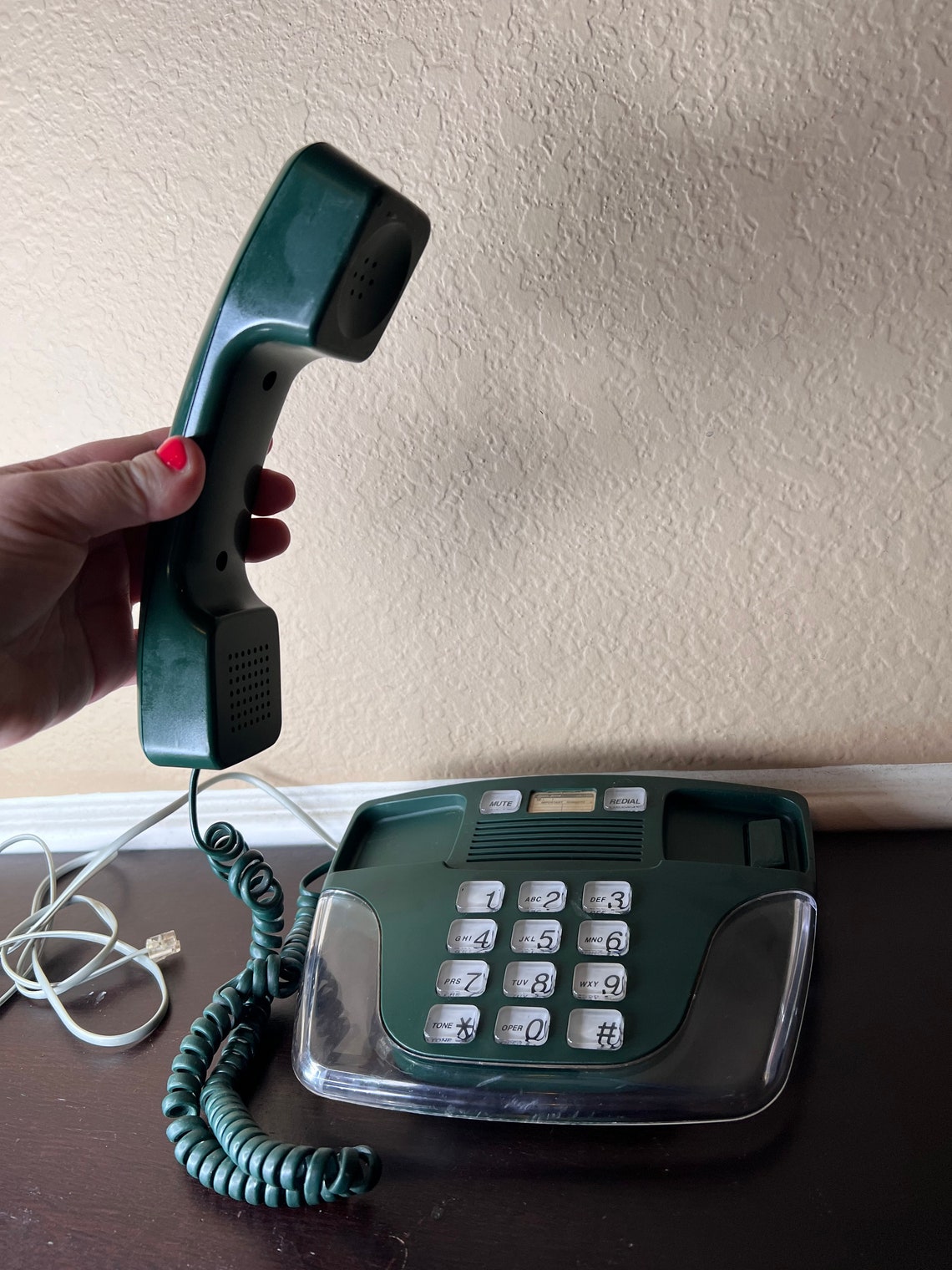 Vintage 1990's Hunter Green Push Button Phone, Land Line, Visually ...