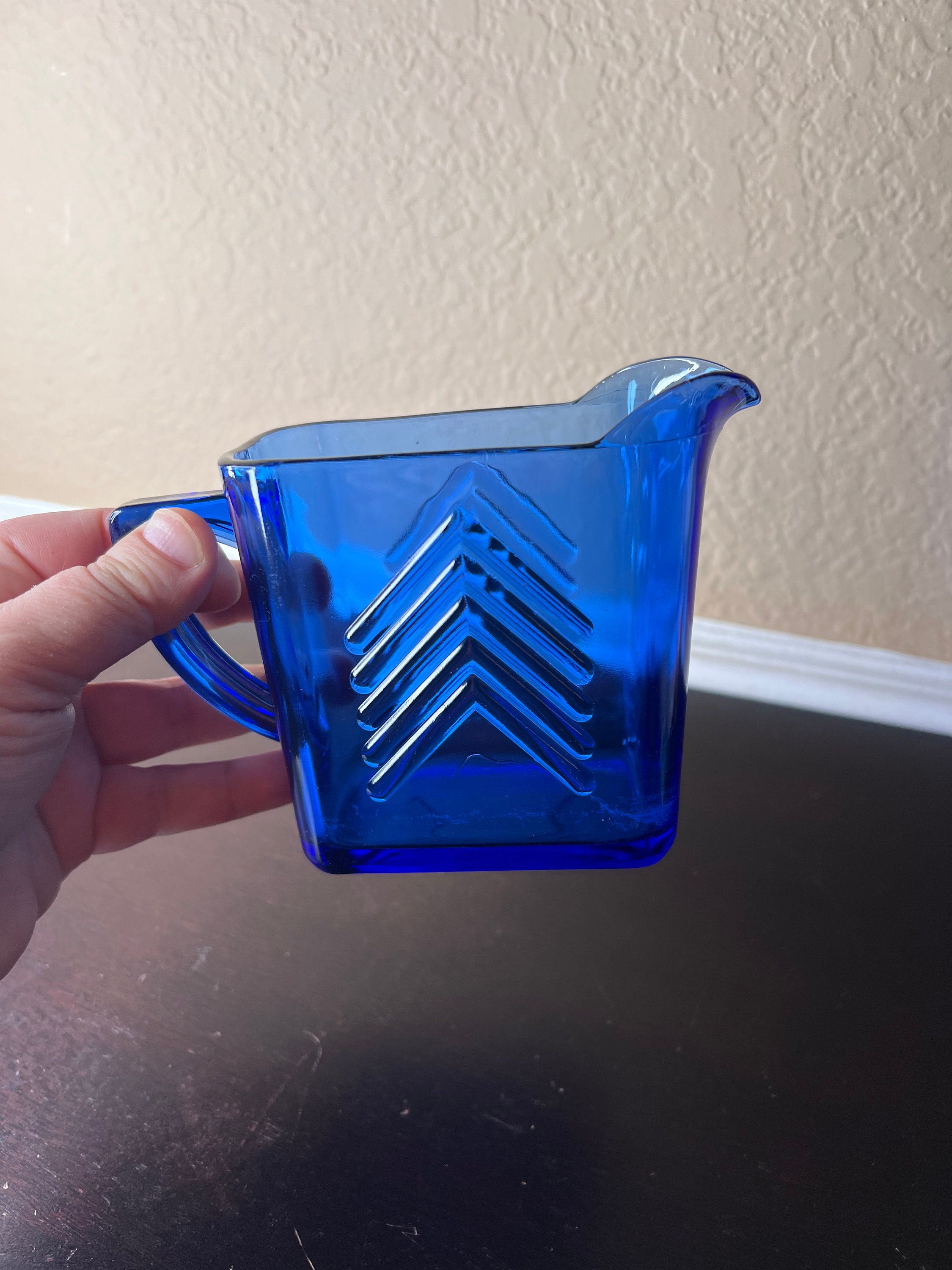 Vintage 1930's Hazel Atlas Cobalt Blue Chevron Creamer, Small Pitcher ...