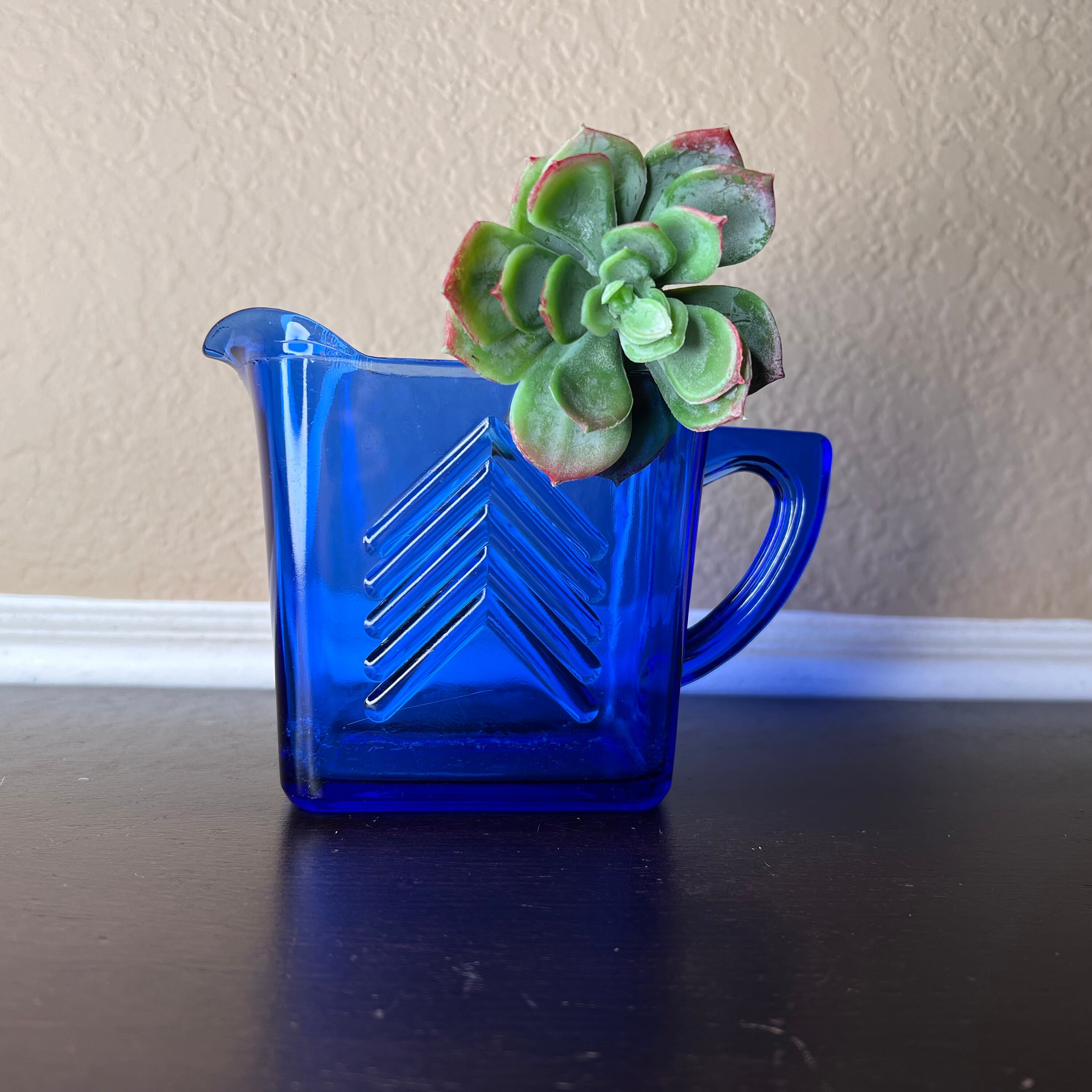 Vintage 1930's Hazel Atlas Cobalt Blue Chevron Creamer, Small Pitcher ...