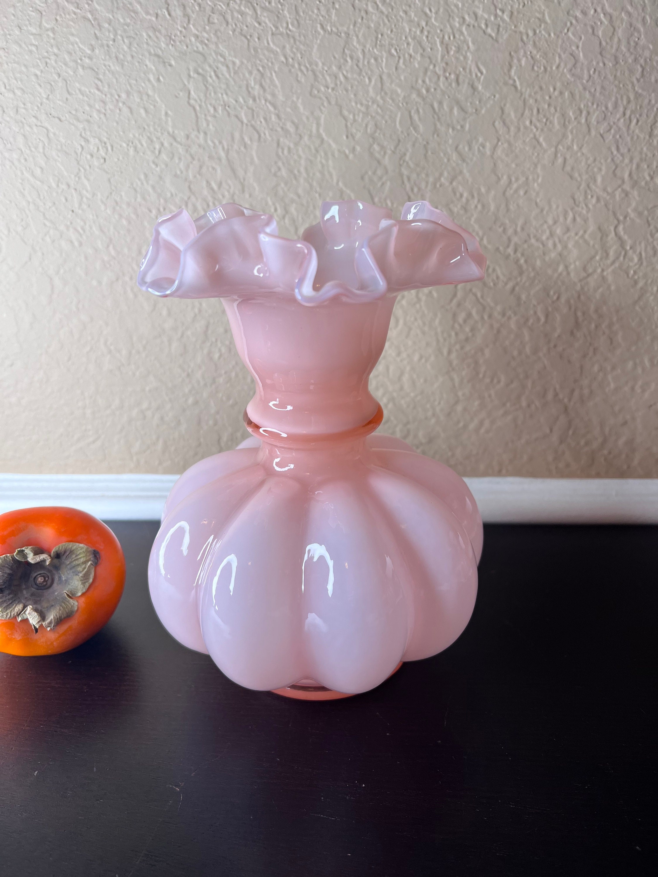 Vintage Fenton Art Glass 8 Dusty Rose Pink Overlay Melon Vase - Etsy