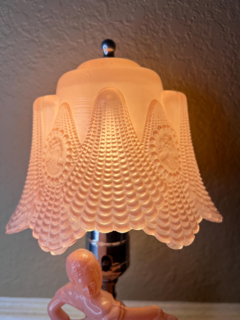 Vintage 1930's Pink Satin Camphor Glass Boudoir Lamp, Dancing Lady, Art ...