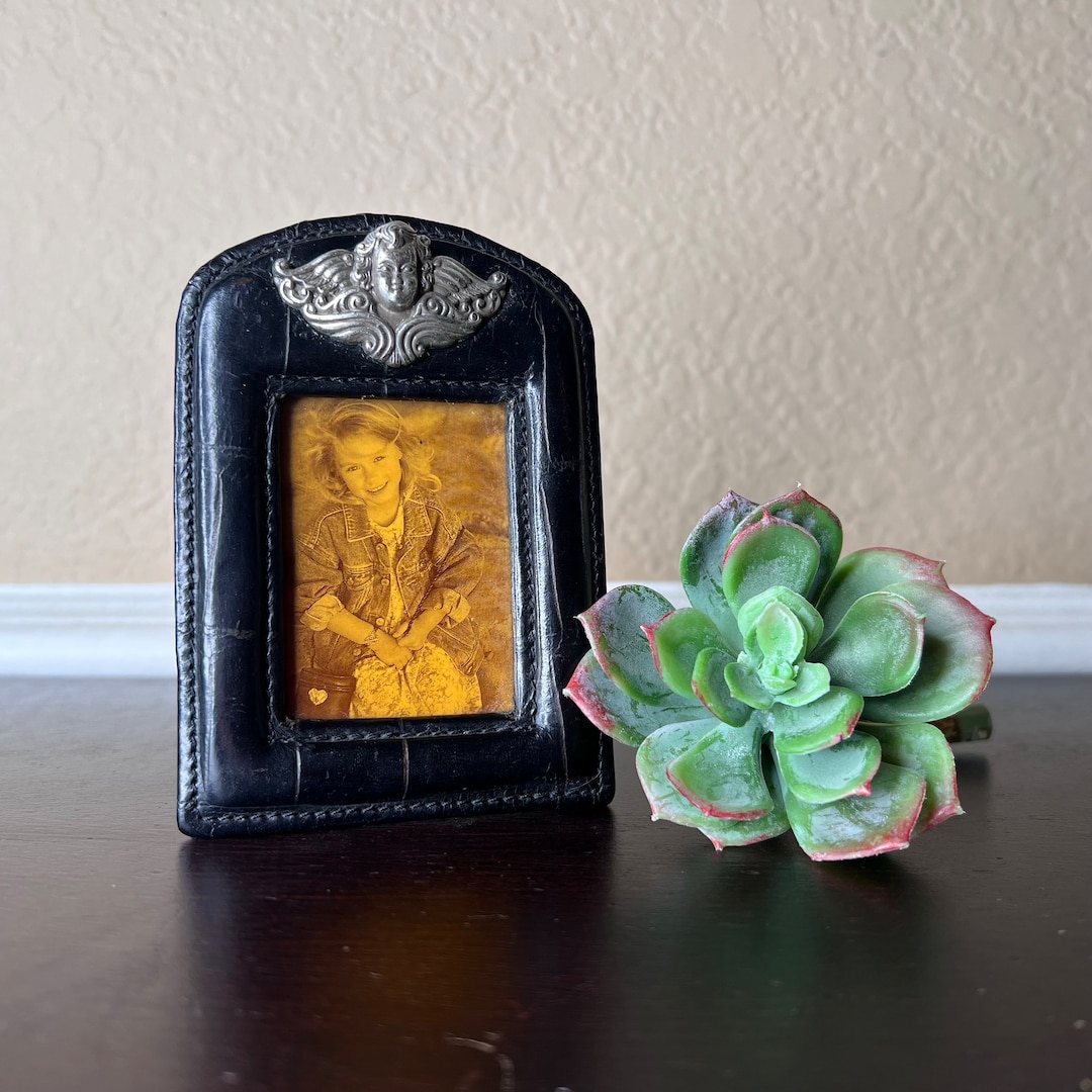 Vintage Retired Brighton Small Picture Frame, Black Leather Croc ...