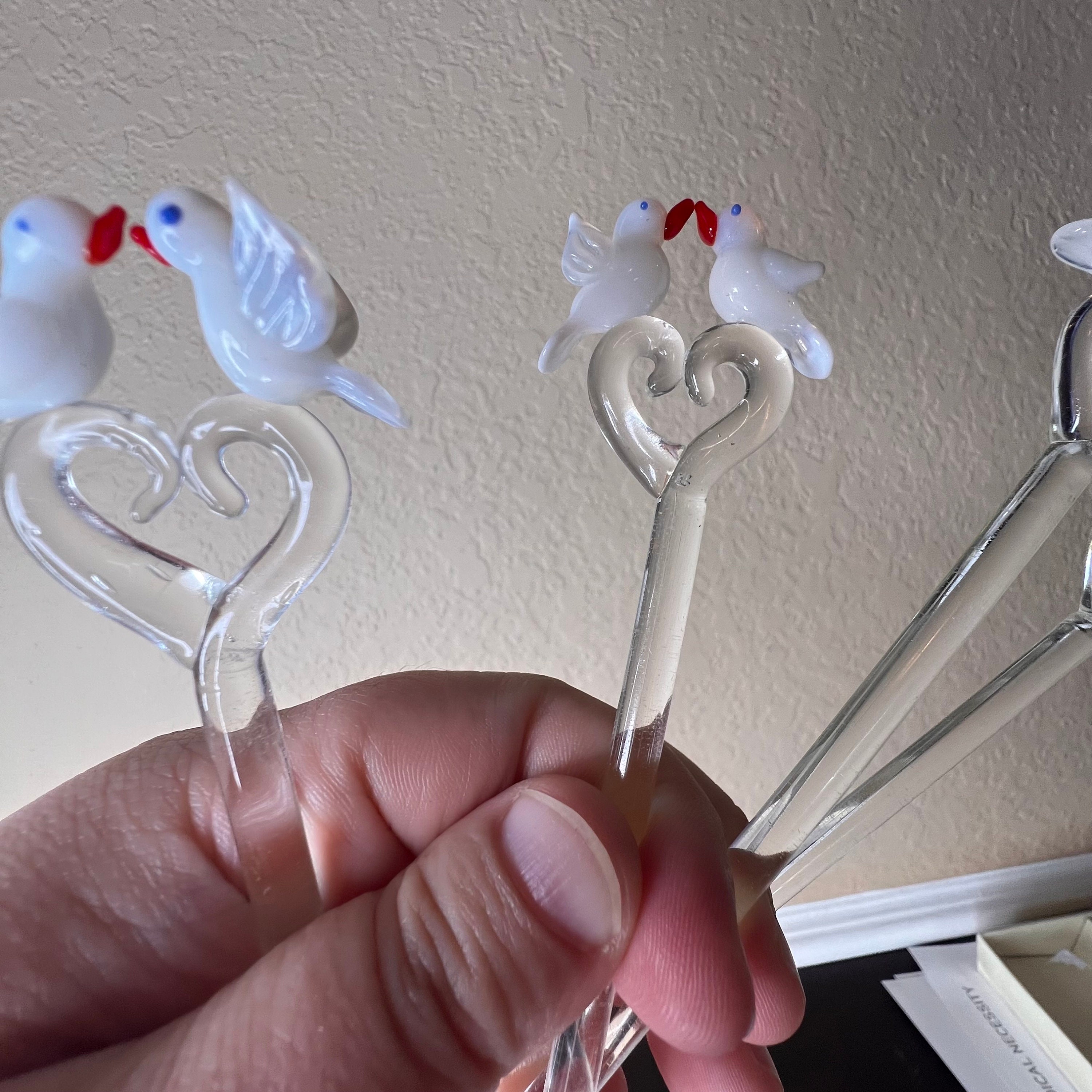 Vintage 1990’s Kissing Doves Swizzle Stick Set (4), Handblown Lampwork ...