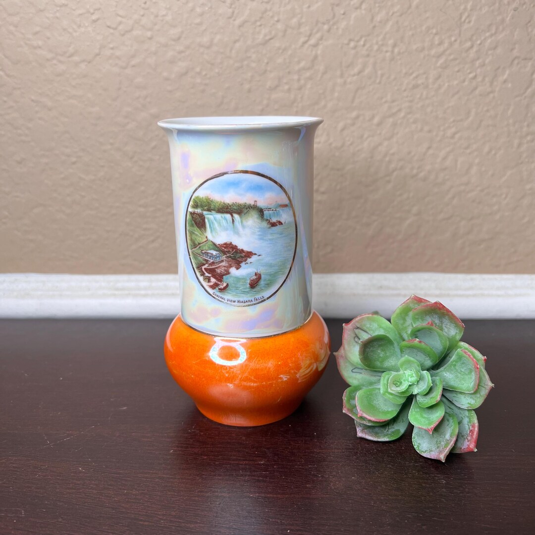 Antique German Lusterware Vase W Niagara Falls Scene, Bud Vase, Burnt ...
