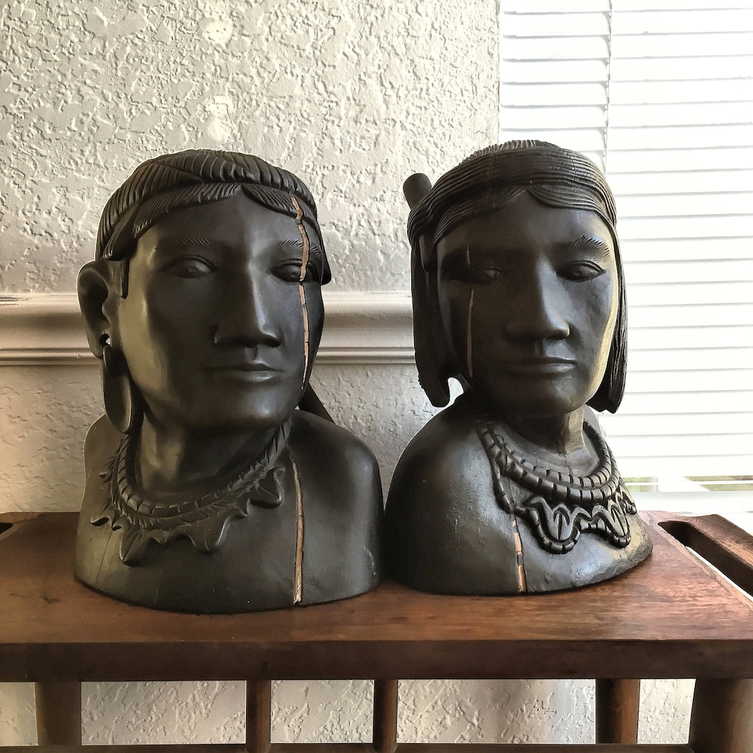 Oceanic Art Solid Wood Vintage Igorot Couple Half-busts in Jet Black - Etsy