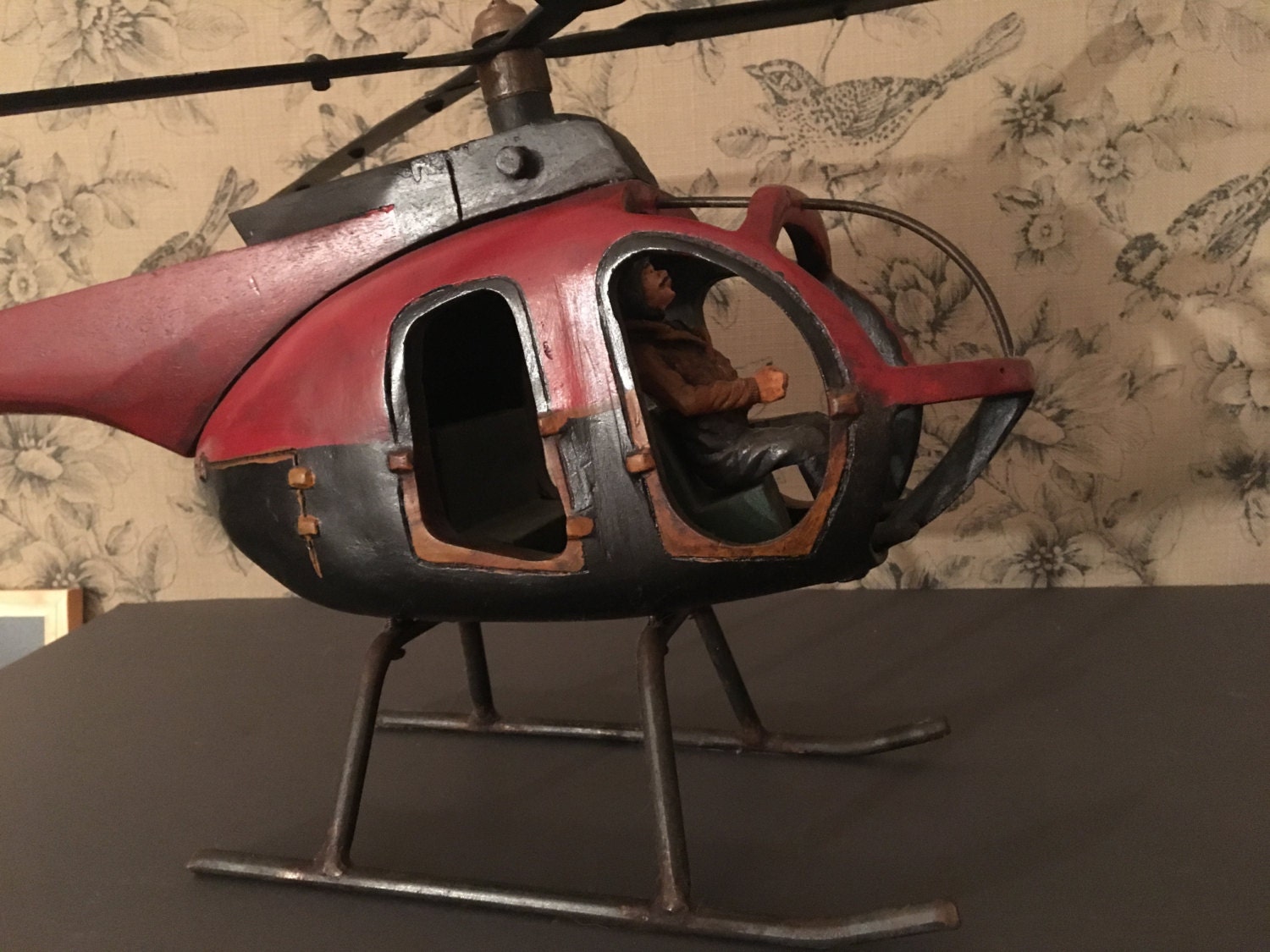 Large Vintage Model Helicopter With Pilot Made of Wood and Steel - Etsy