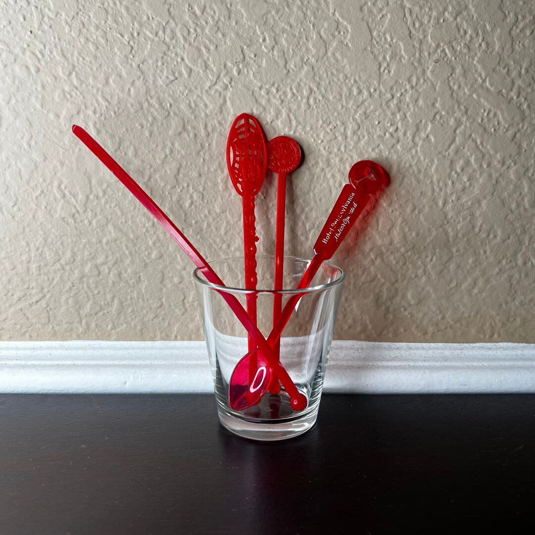 Vintage MCM Red Swizzle Sticks (4), Hotel Pennsylvania, St. Moritz on ...