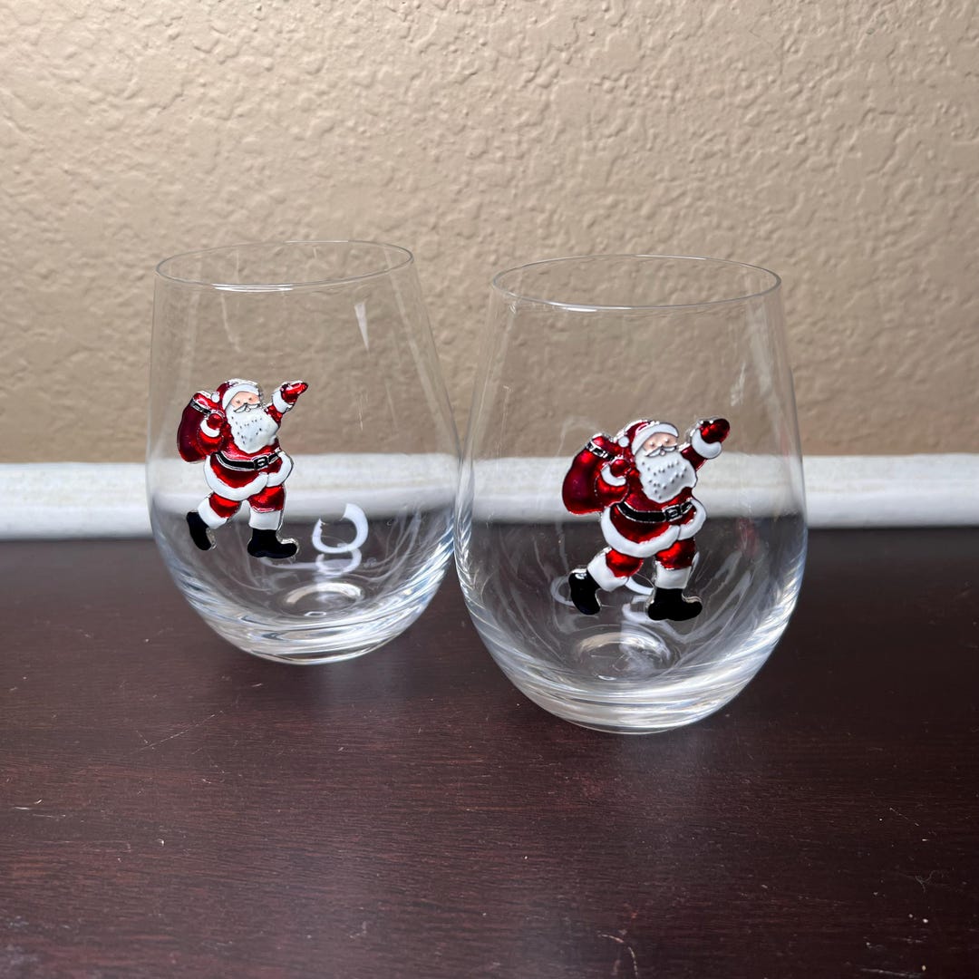 Vintage Pair of Santa Stemless Wine Glasses, Cocktail, Alcoholic ...