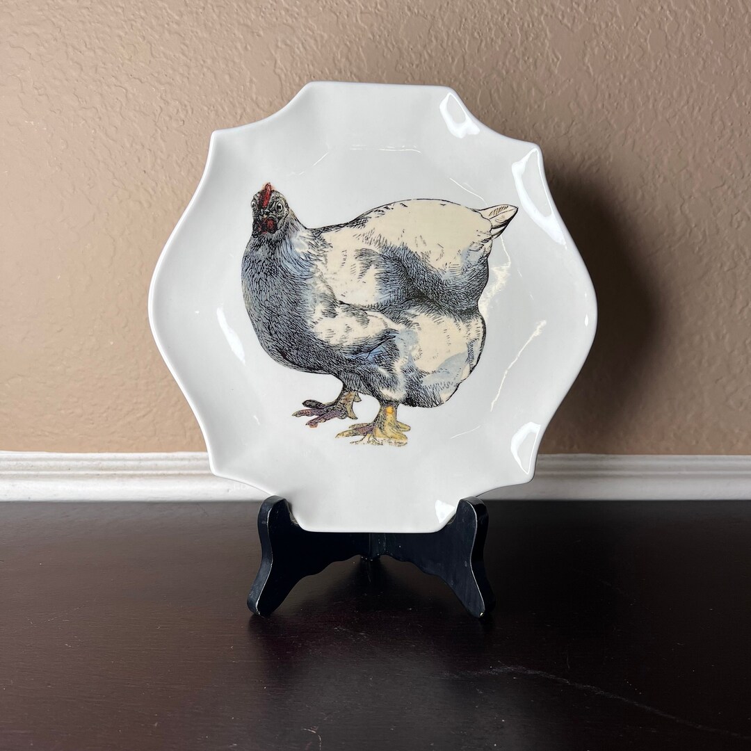 Vintage Porcelain Hen / Chicken Luncheon / Snack Plate W Scalloped Rim ...