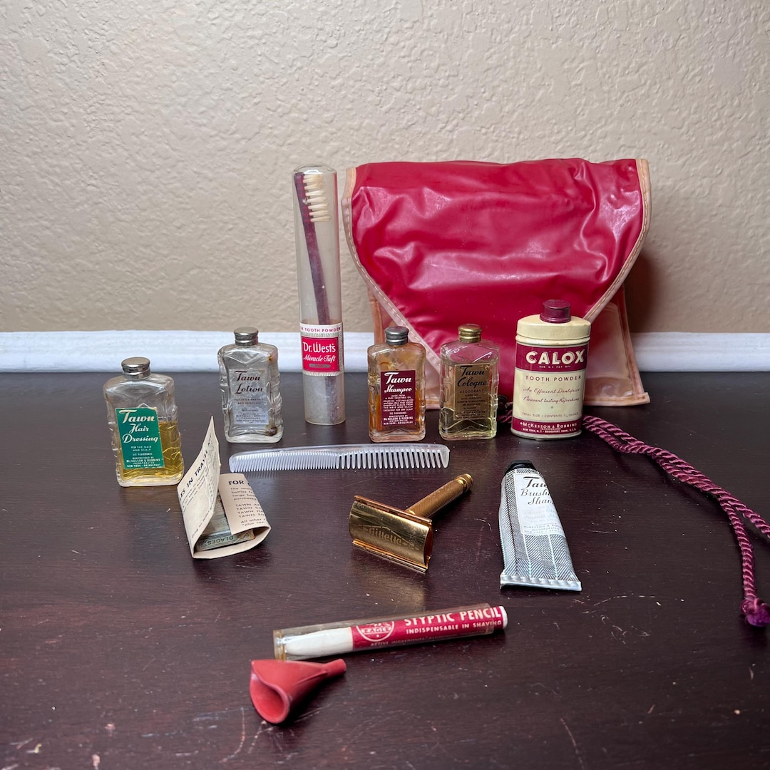 Vintage 1940's COMPLETE RARE Tawn Travel Kit, Mens Dopp Set, Calox ...