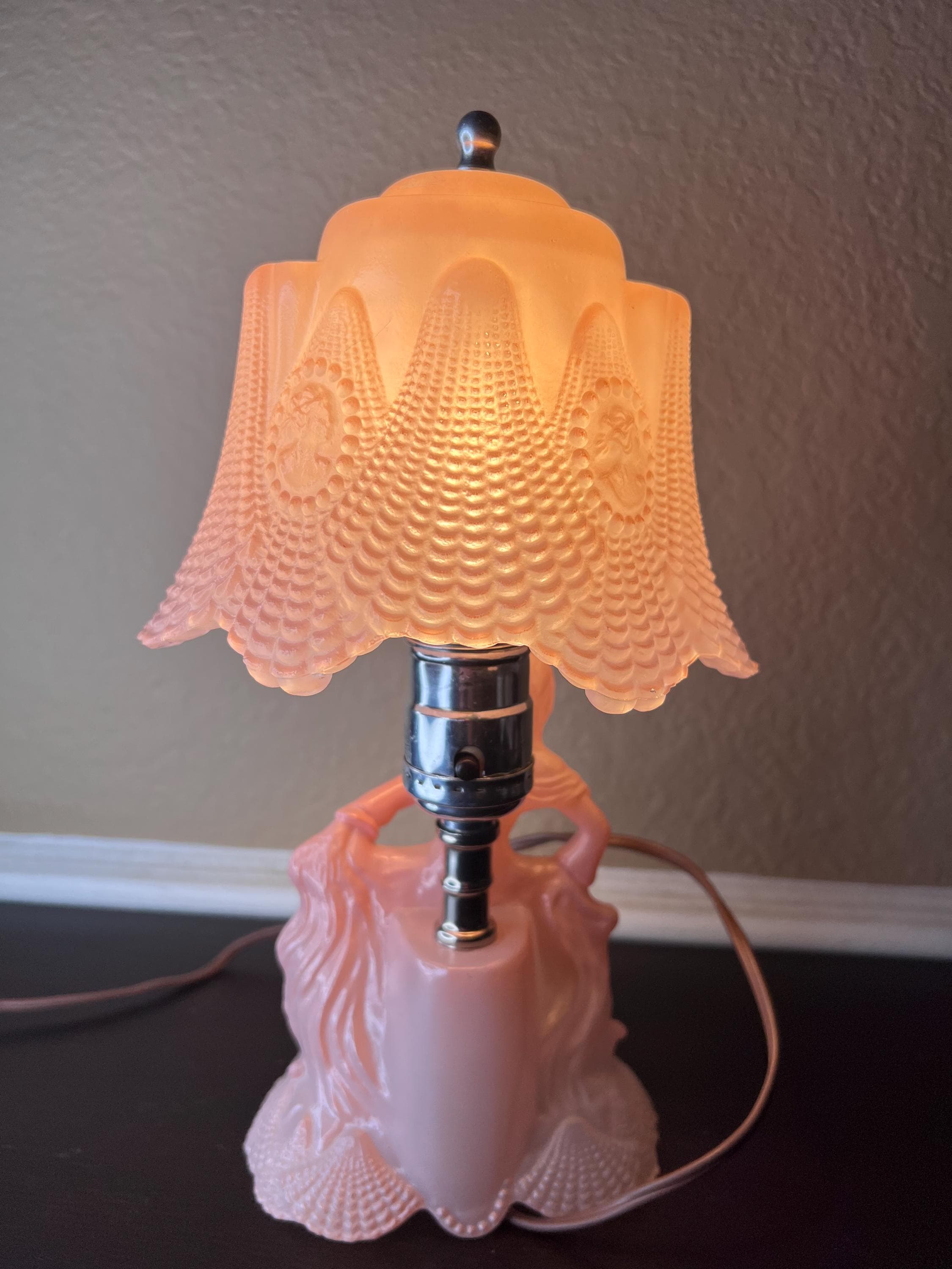 Vintage 1930's Pink Satin Camphor Glass Boudoir Lamp, Dancing Lady, Art ...