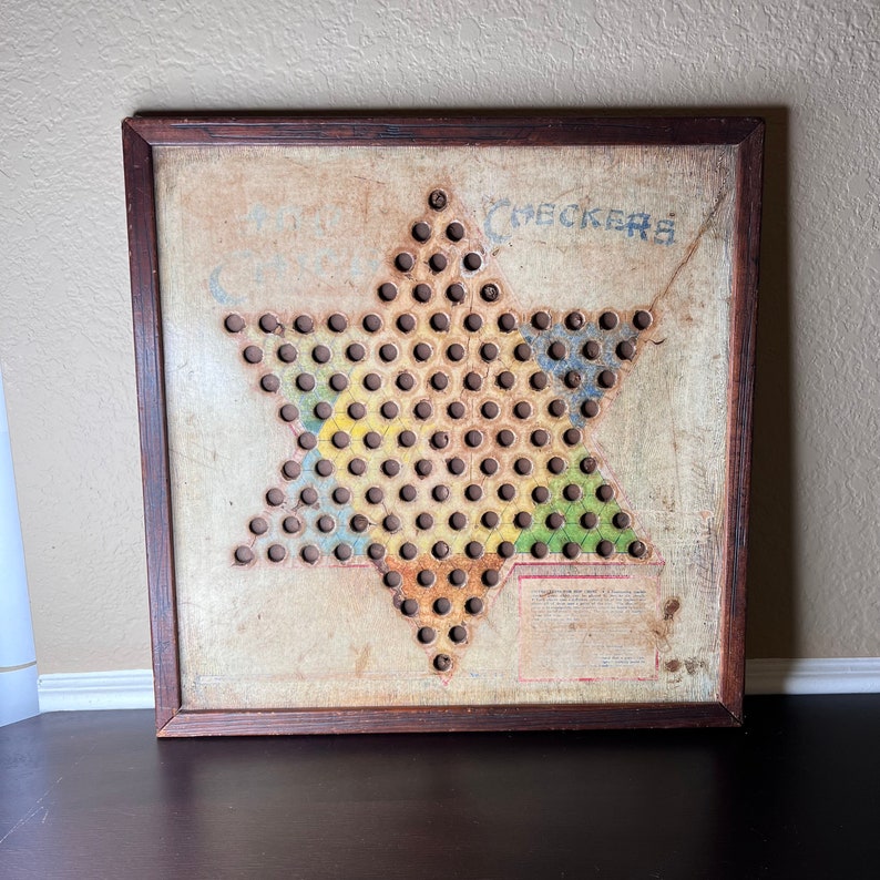 Vintage 1960’s Double Sided Game Board, Chinese Checkers, J. Pressman & Co., Marble Display ...
