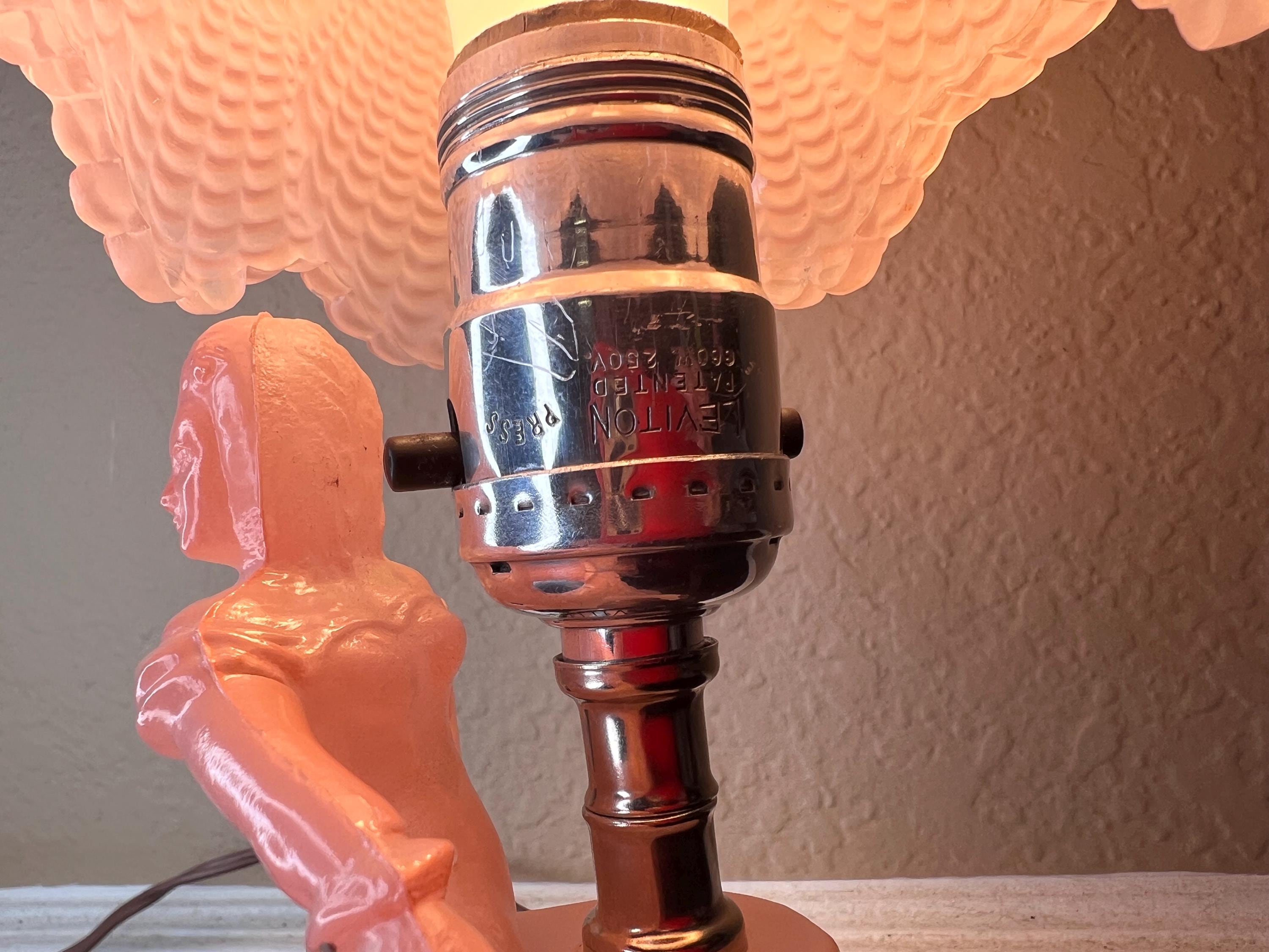 Vintage 1930's Pink Satin Camphor Glass Boudoir Lamp, Dancing Lady, Art ...